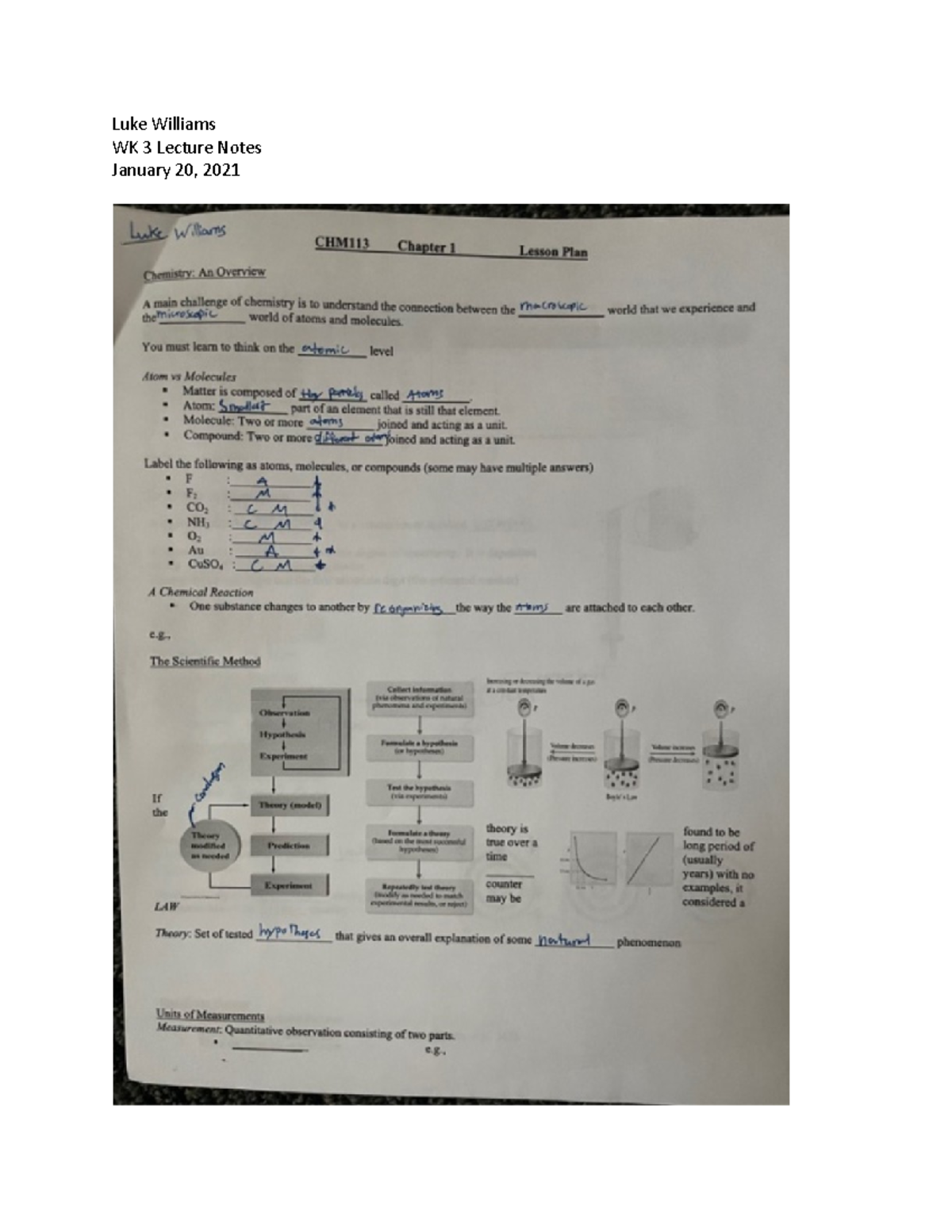 Wk3 chem notes - CHM-113 - Luke Williams WK 3 Lecture Notes January 20 ...