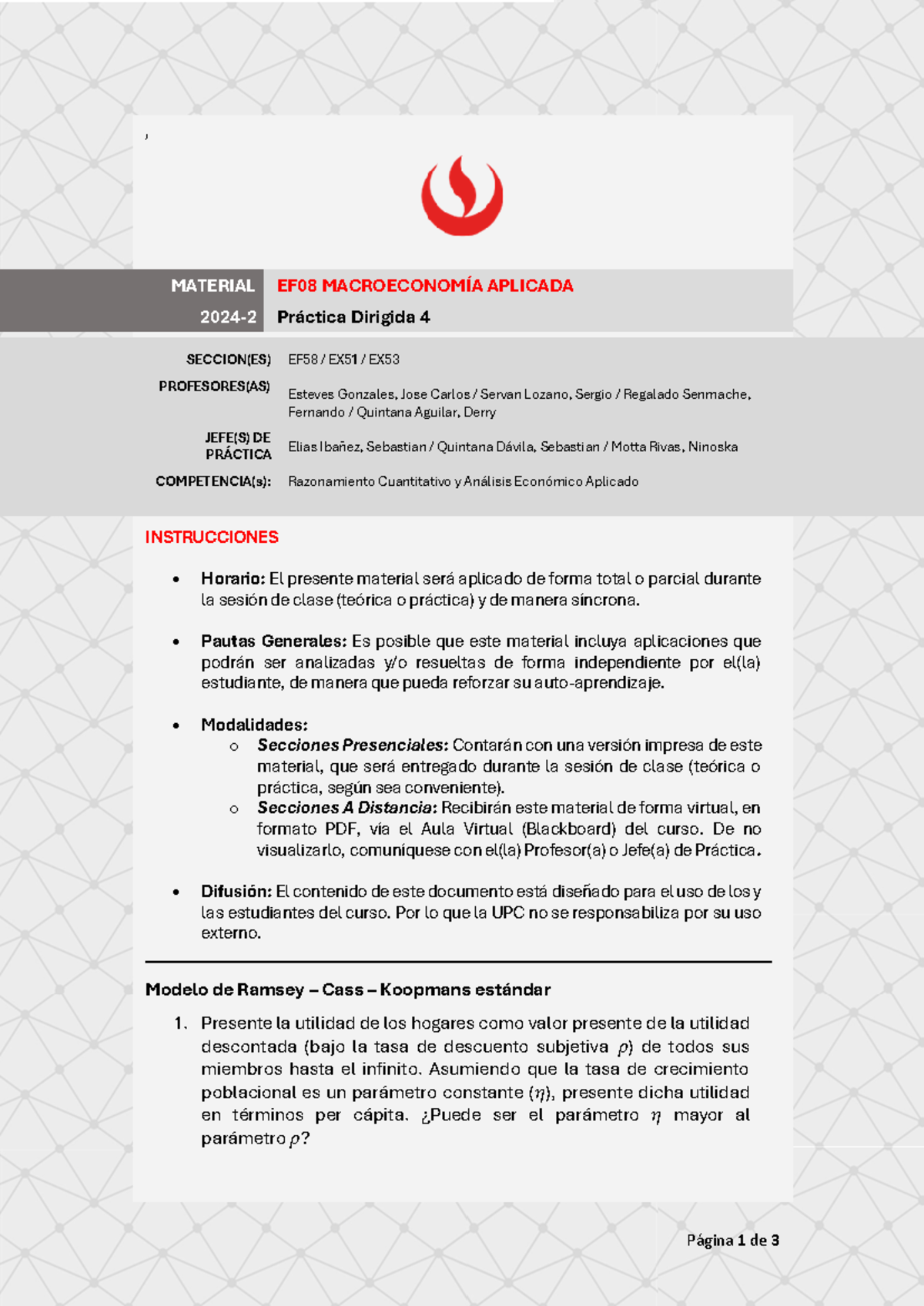PD4 Macroeconomía Aplicada 2024-02 - Página 1 de 3 ) INSTRUCCIONES • Horario: El presente ...