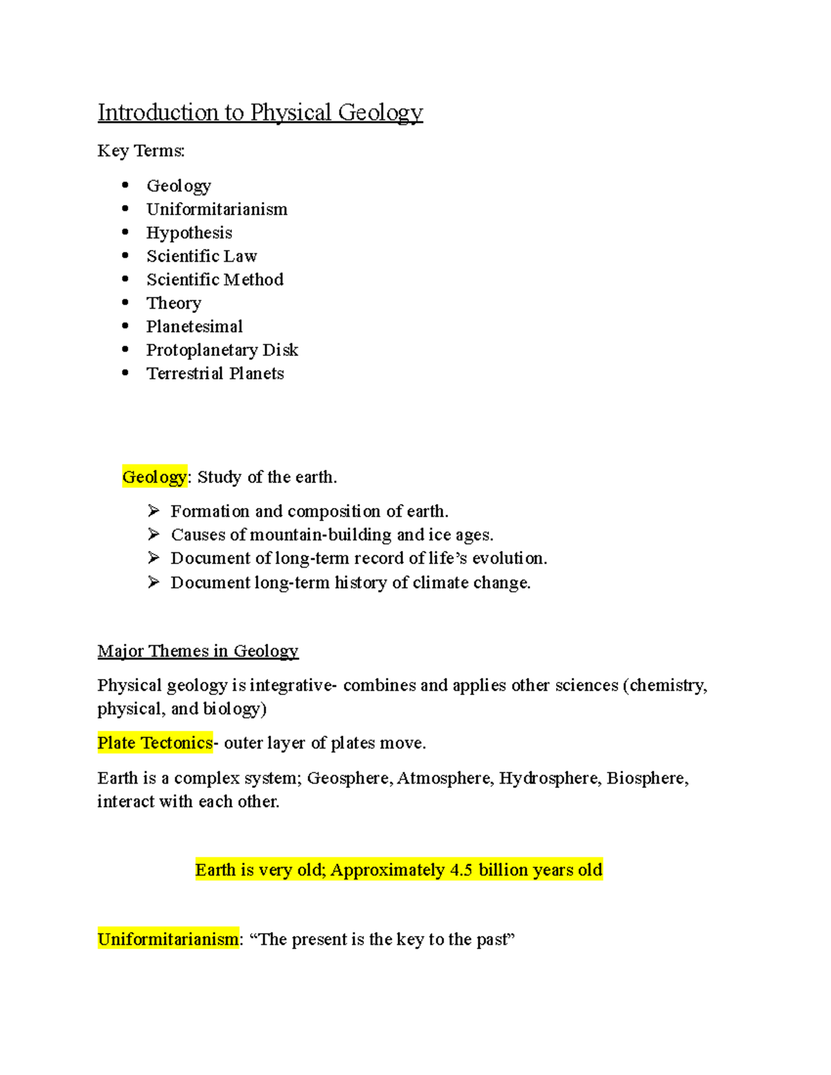 Intro to geology - Introduction to Physical Geology Key Terms: Geology ...