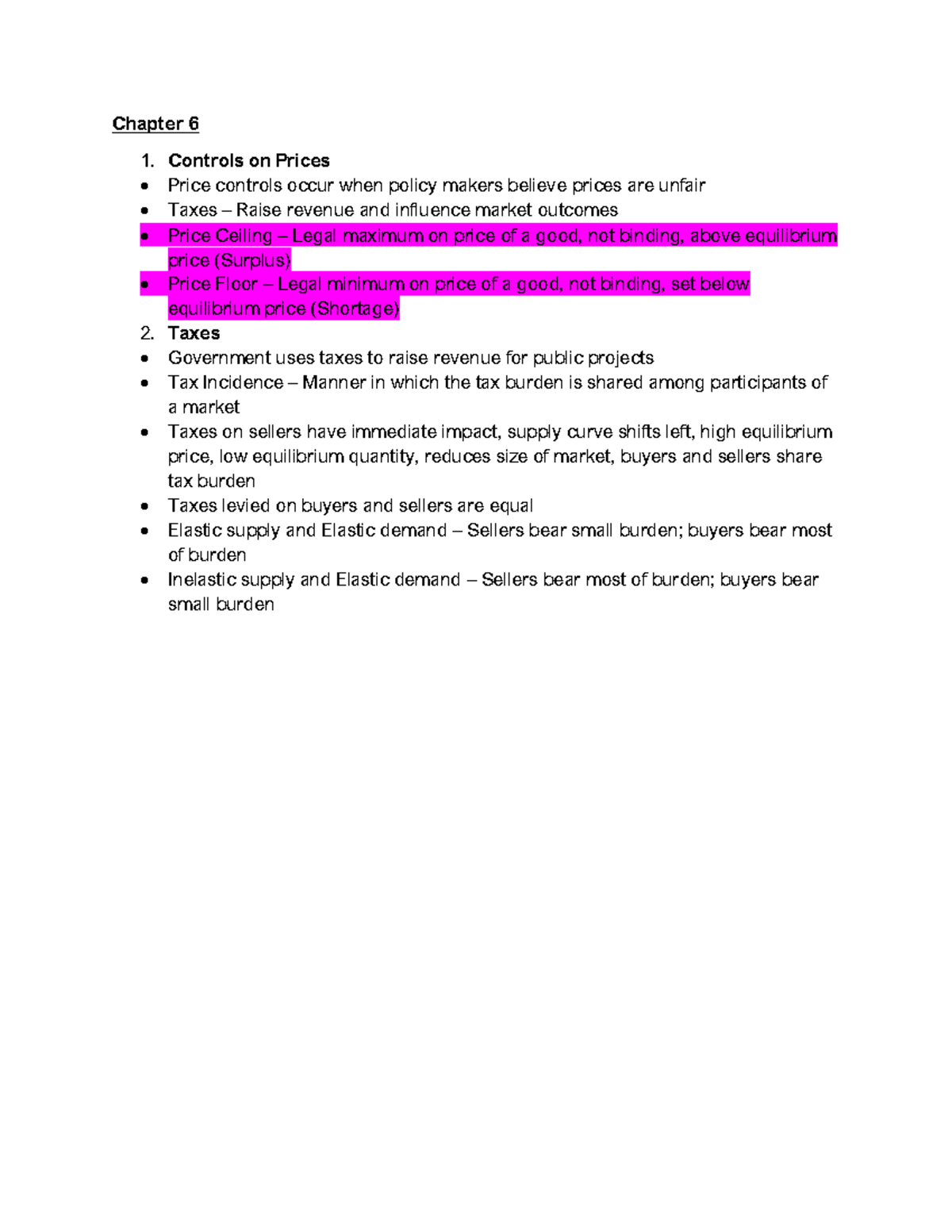 Principle of Economics Chapter 6 Notes - Chapter 6 Controls on Prices ...