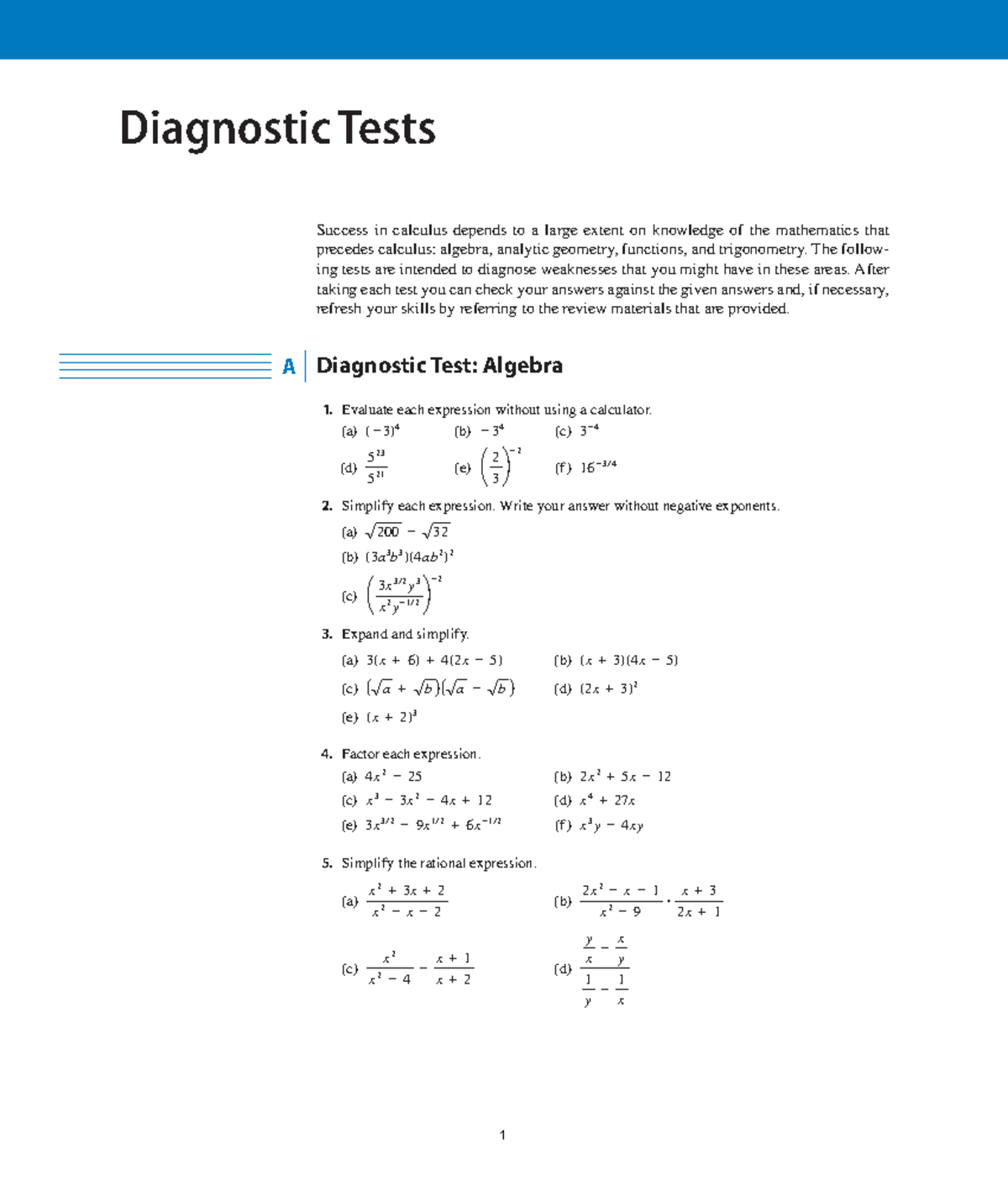 M1 Diagnostic Test - Success in calculus depends to a large extent on ...