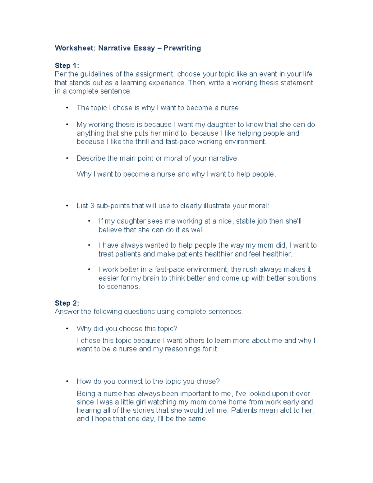 O ENG101 Wk2 Assignment Worksheet - Worksheet: Narrative Essay ...