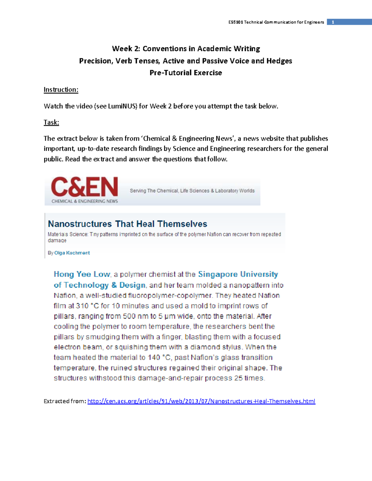 ES5101 Week 2 Pre-tutorial Activity - ES5101 Technical Communication ...