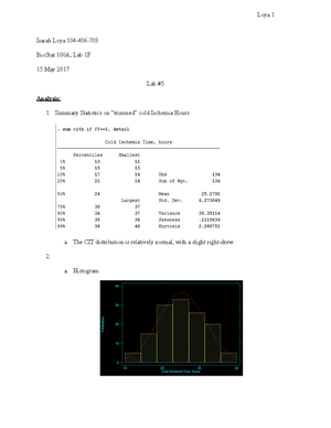 Bio Stat 100A - Lab #4 - Mandatory Assignment - 7/1/2018 Lab #4 - Google Docs Loya 1 - Studocu