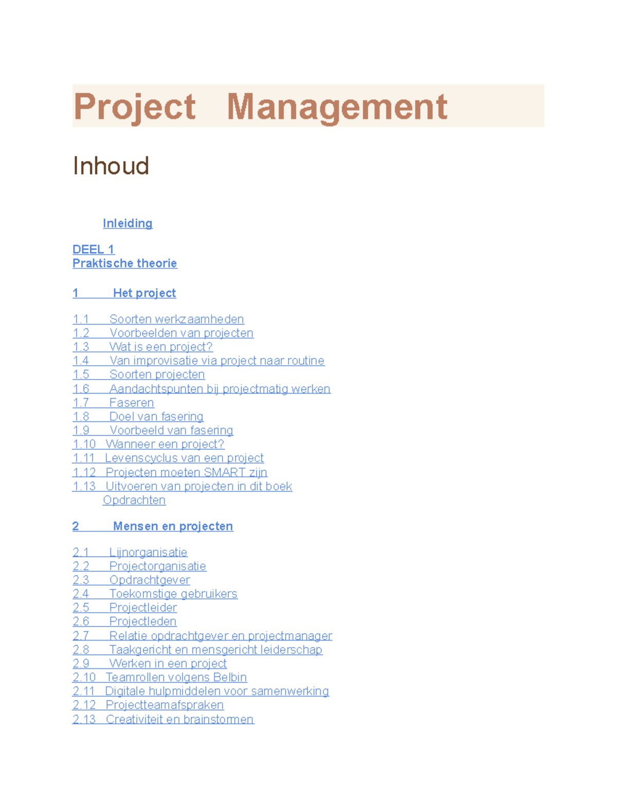 Boek Project Management - Project Management Inhoud Inleiding DEEL 1 ...