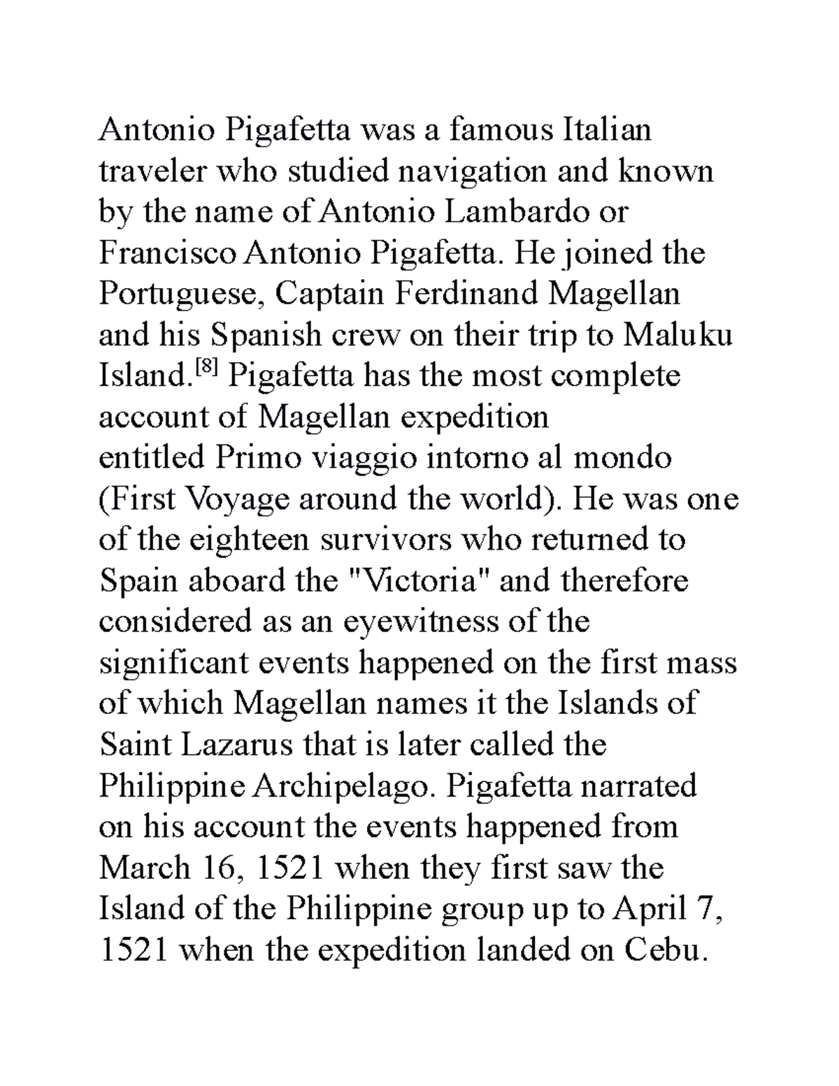 First MASS Philippines - Antonio Pigafetta was a famous Italian ...
