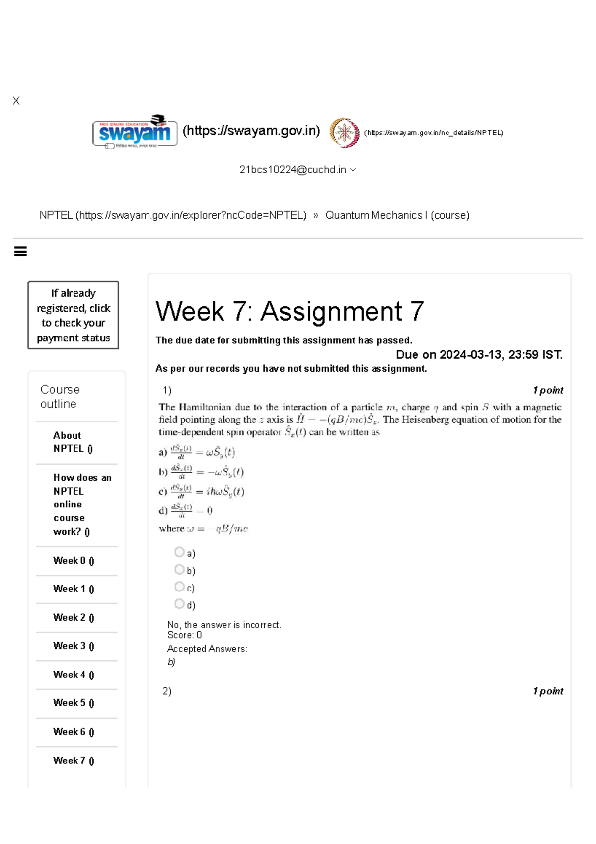 Quantum Mechanics I - Unit 10 - Week 7 - X NPTEL (swayam.gov/explorer ...