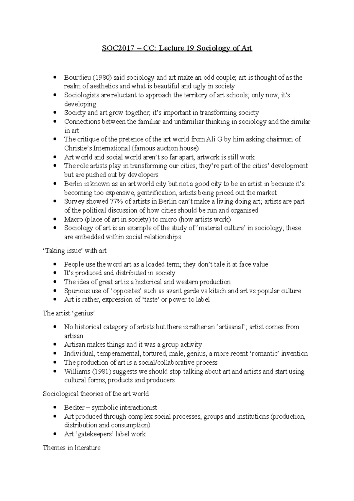 Lecture 19 Sociology of Art - Studocu