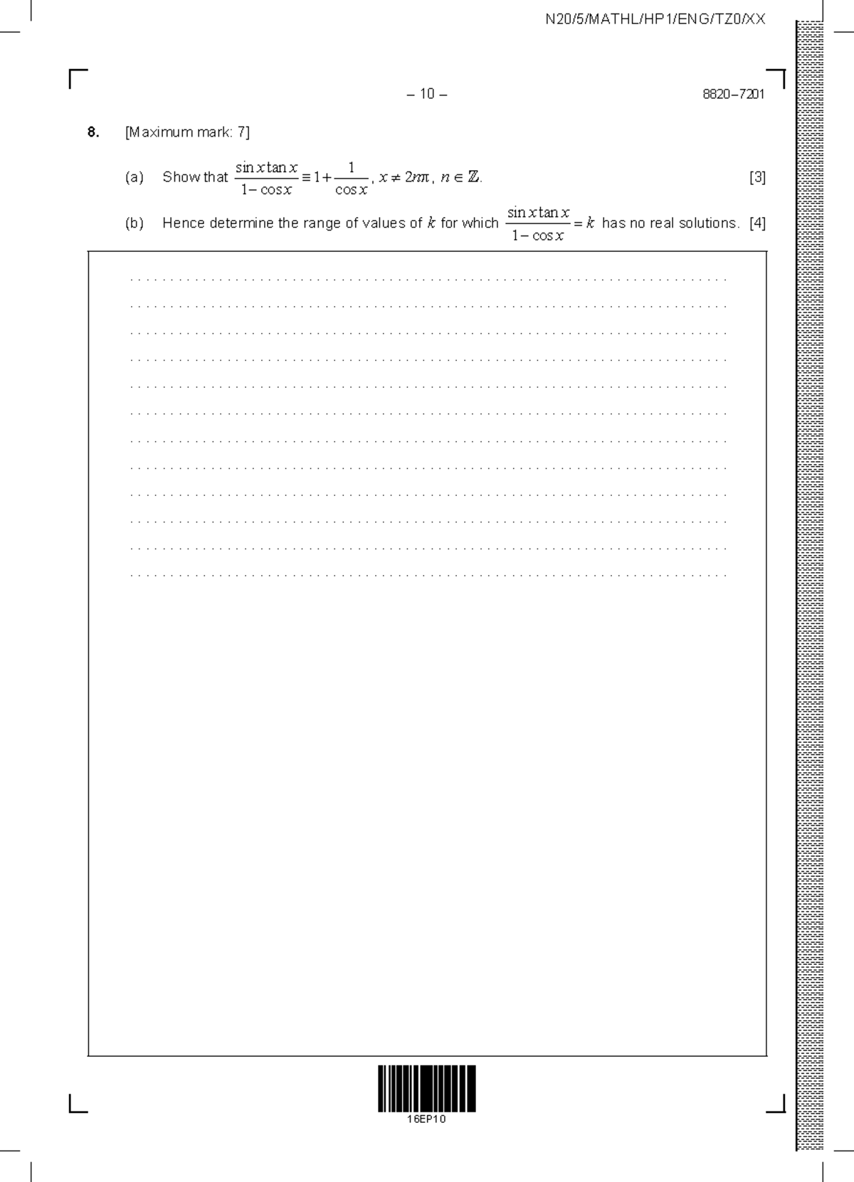 IB Past Paper - 10 – N20/5/MATHL/HP1/ENG/TZ 0/ XX 8820 – 7201 8 ...