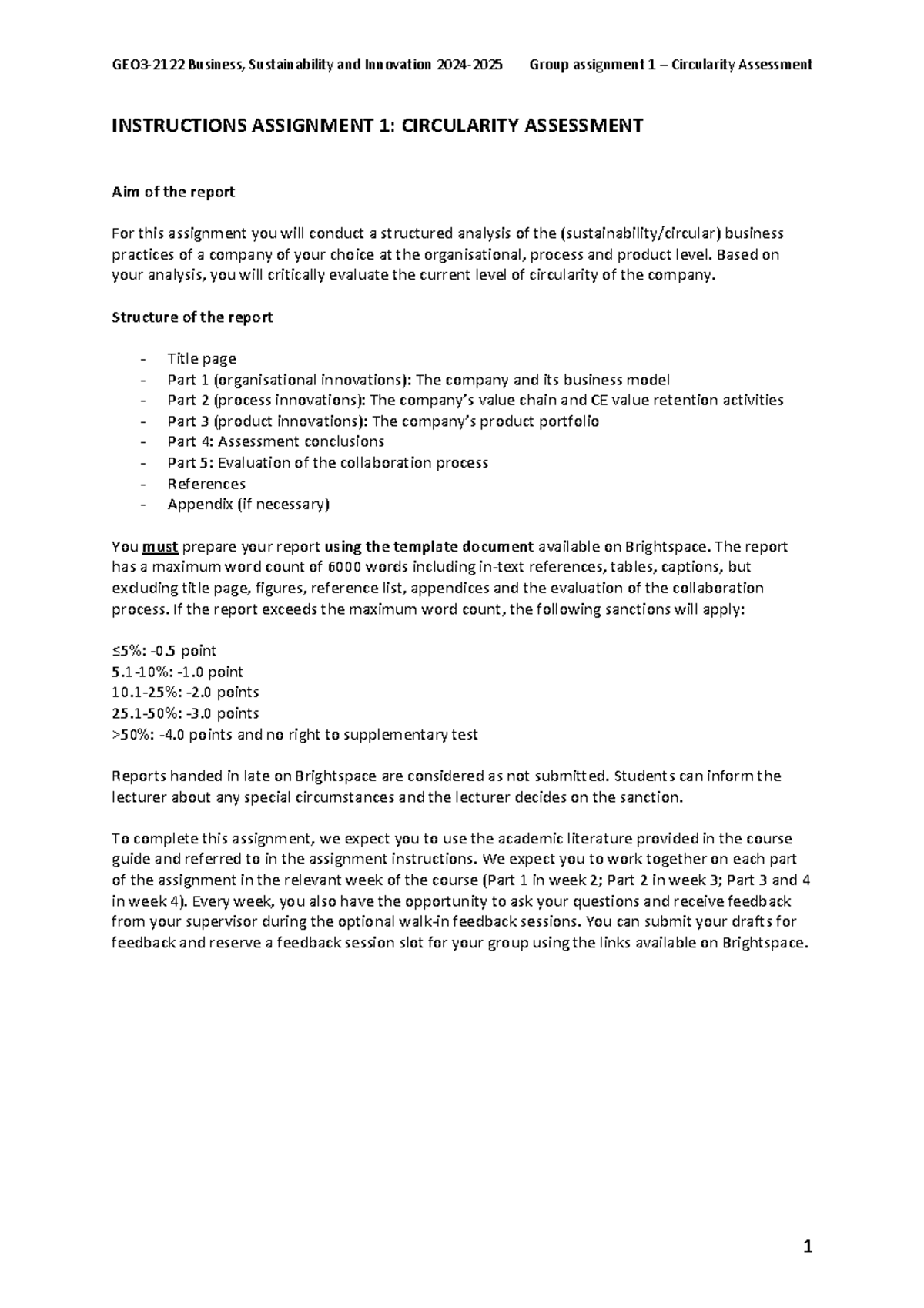 BSI 2024 Group assignment 1 Instructions - INSTRUCTIONS ASSIGNMENT 1: CIRCULARITY ASSESSMENT Aim ...
