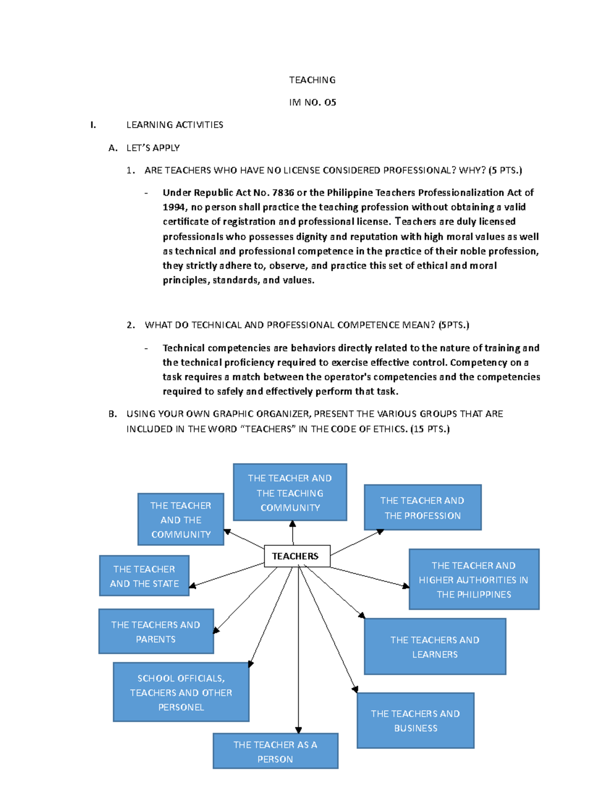 Teaching Learning Activities NO - TEACHING IM NO. O I. LEARNING ACTIVITIES A. LET’S APPLY 1. ARE ...