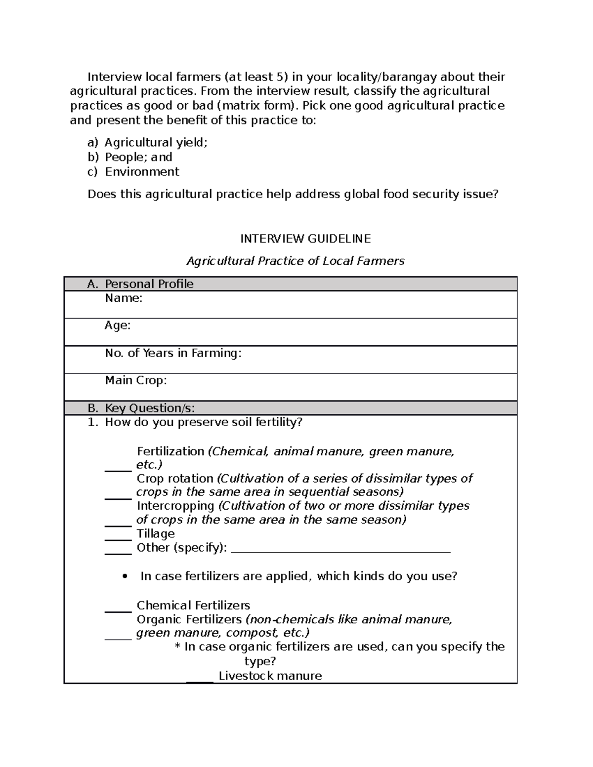 Agricultural Practice Module in i don't know - Interview local farmers ...