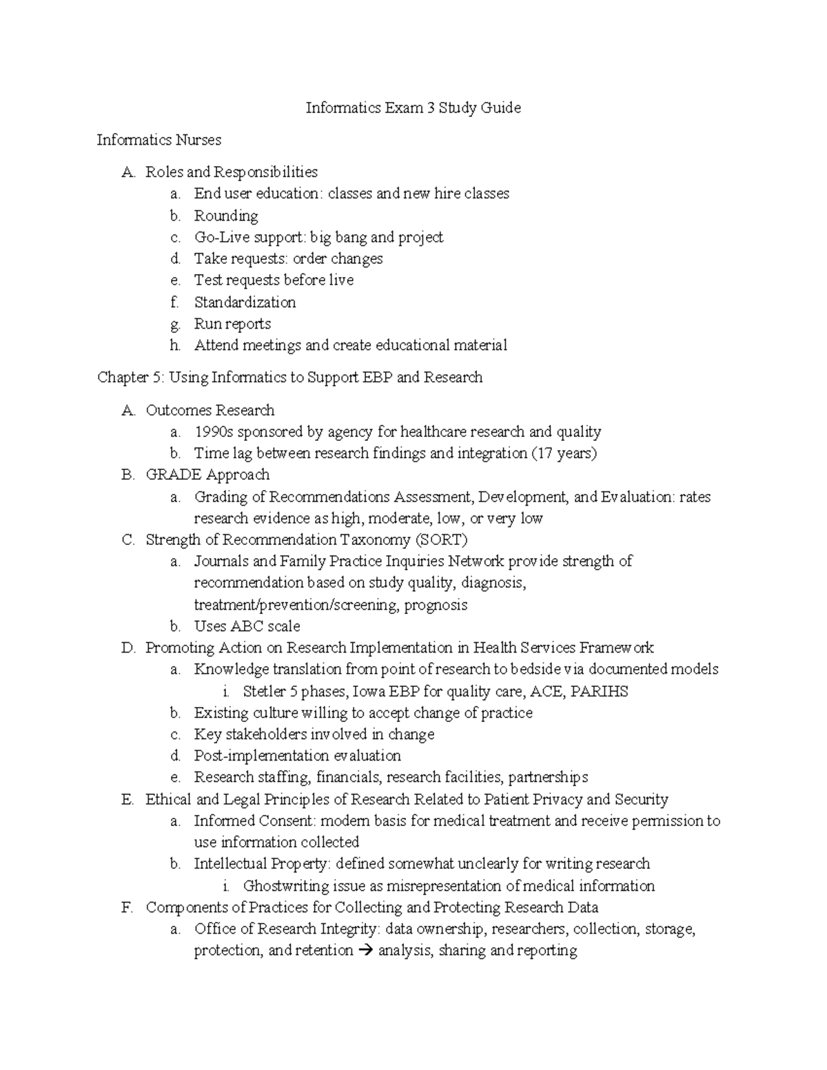 Informatics exam 3 study guide - Informatics Exam 3 Study Guide ...