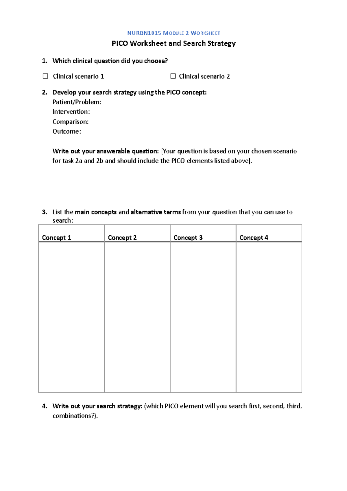 Nurbn 1015 M2 Worksheet - NURBN1015 MODULE 2 WORKSHEET PICO Worksheet ...