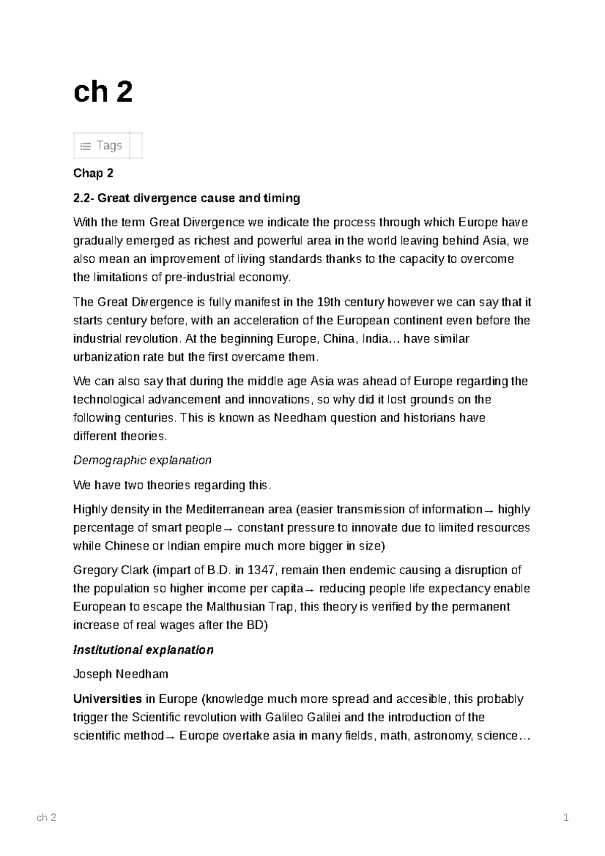 Ch 2 - notes - ch 2 1 ch 2 Tags Chap 2 2- Great divergence cause and ...