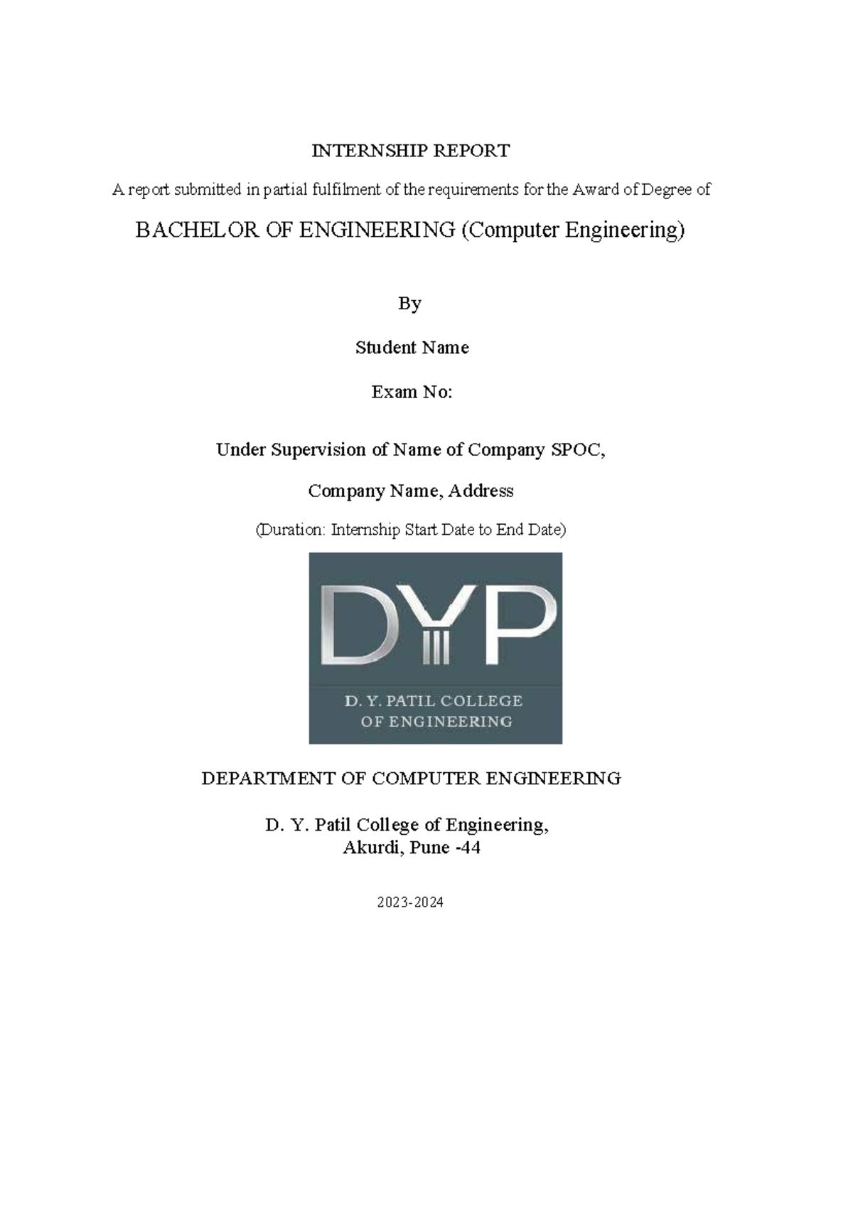 Internship Report fromat for reference - INTERNSHIP REPORT A report ...