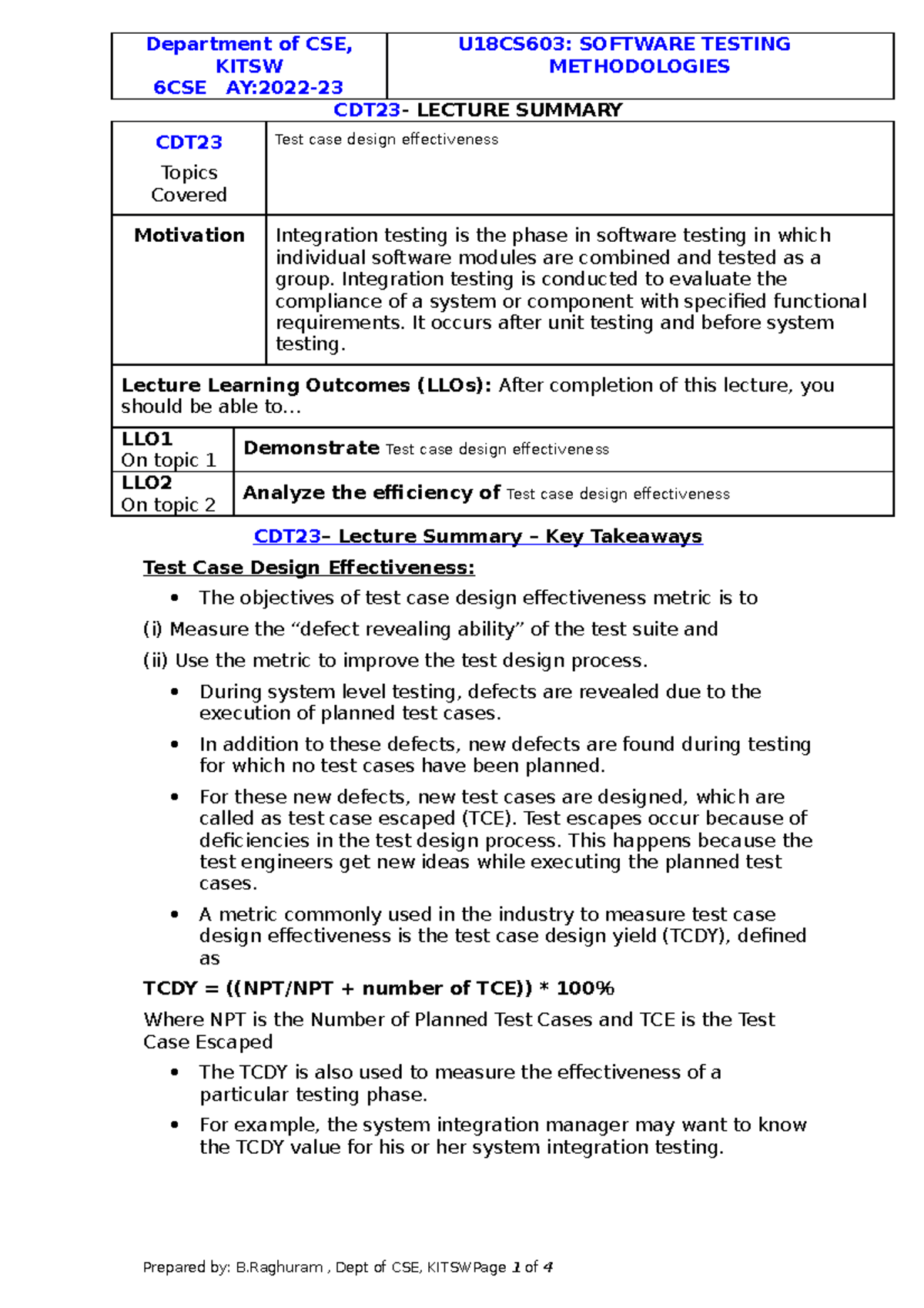 Software Testing Methodologies Ii Kitsw 6cse Ay2022 Methodologies Cdt23 Lecture Summary Cdt