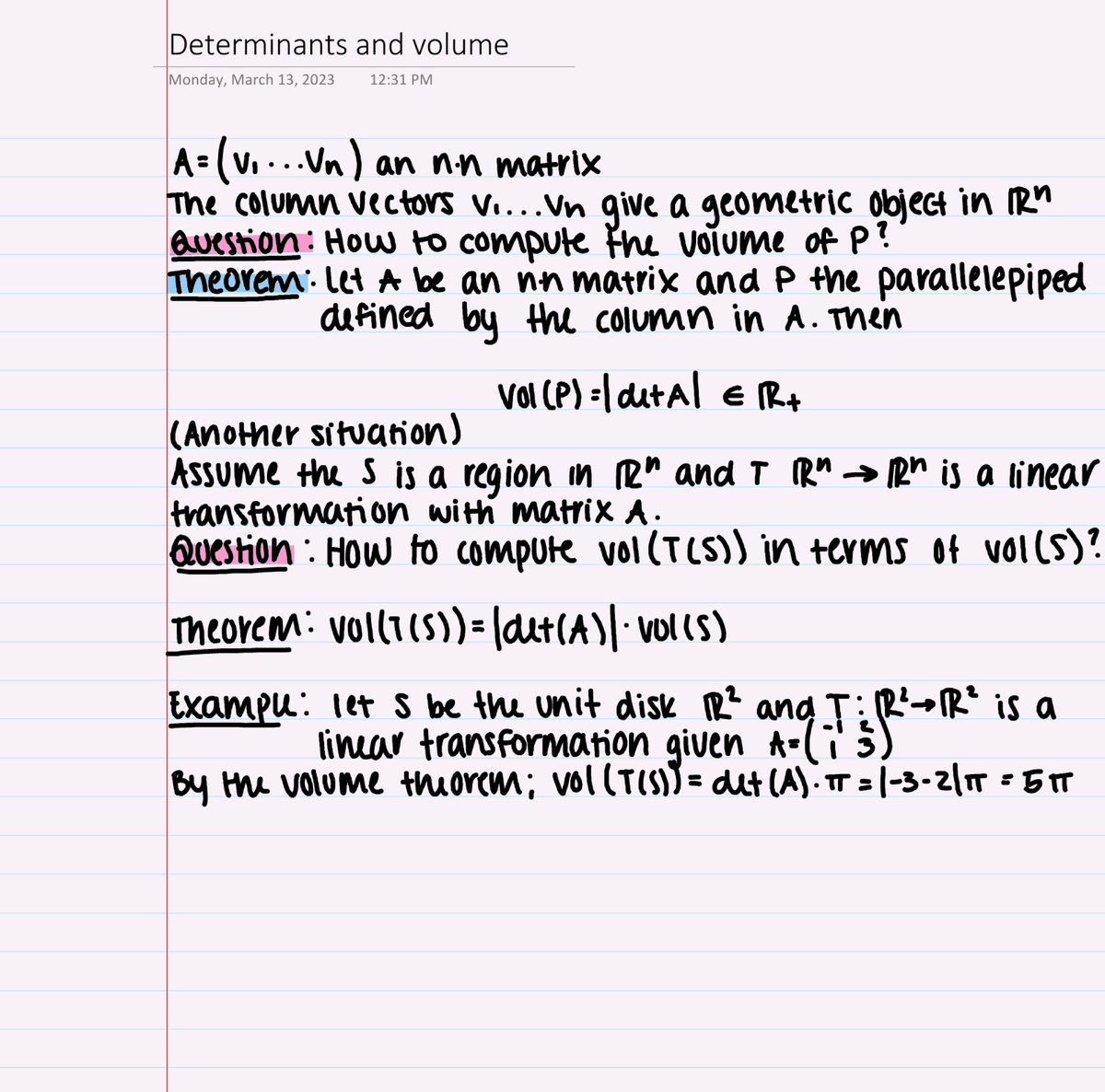 Determinants and volume - MATH 1553 - Studocu