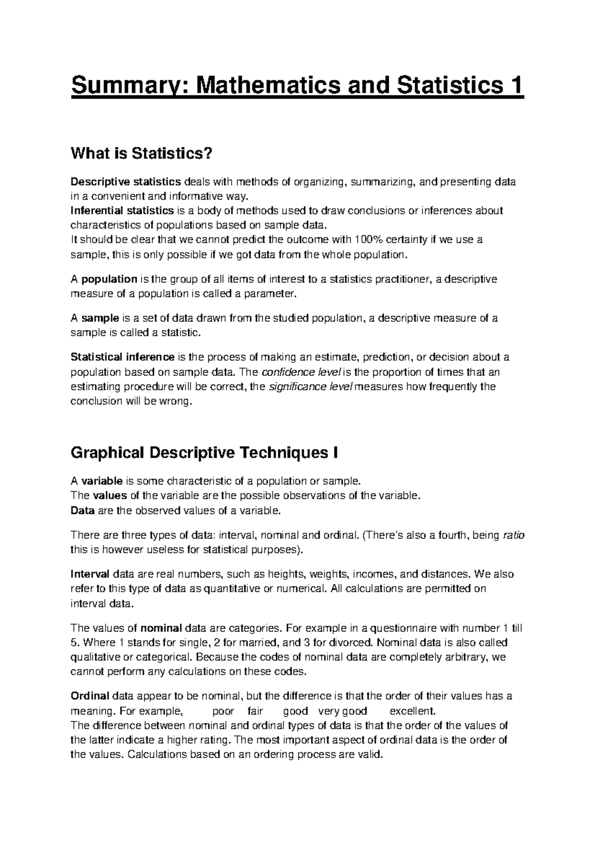 Summary Maths Statistics Summary Mathematics And Statistics 1 What summary-maths-statistics-summary-mathematics-and-statistics-1-what