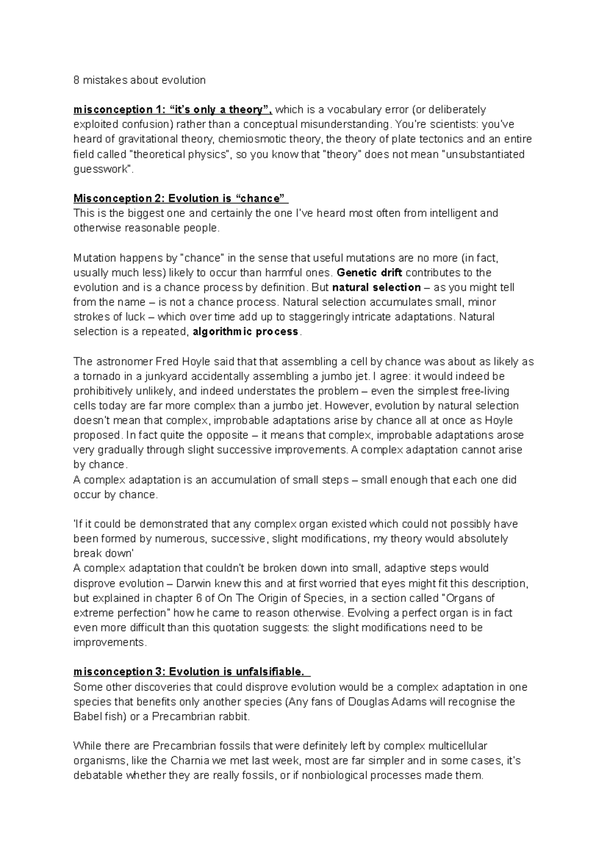 lecture 2 part 1 - misconceptions - 8 mistakes about evolution ...