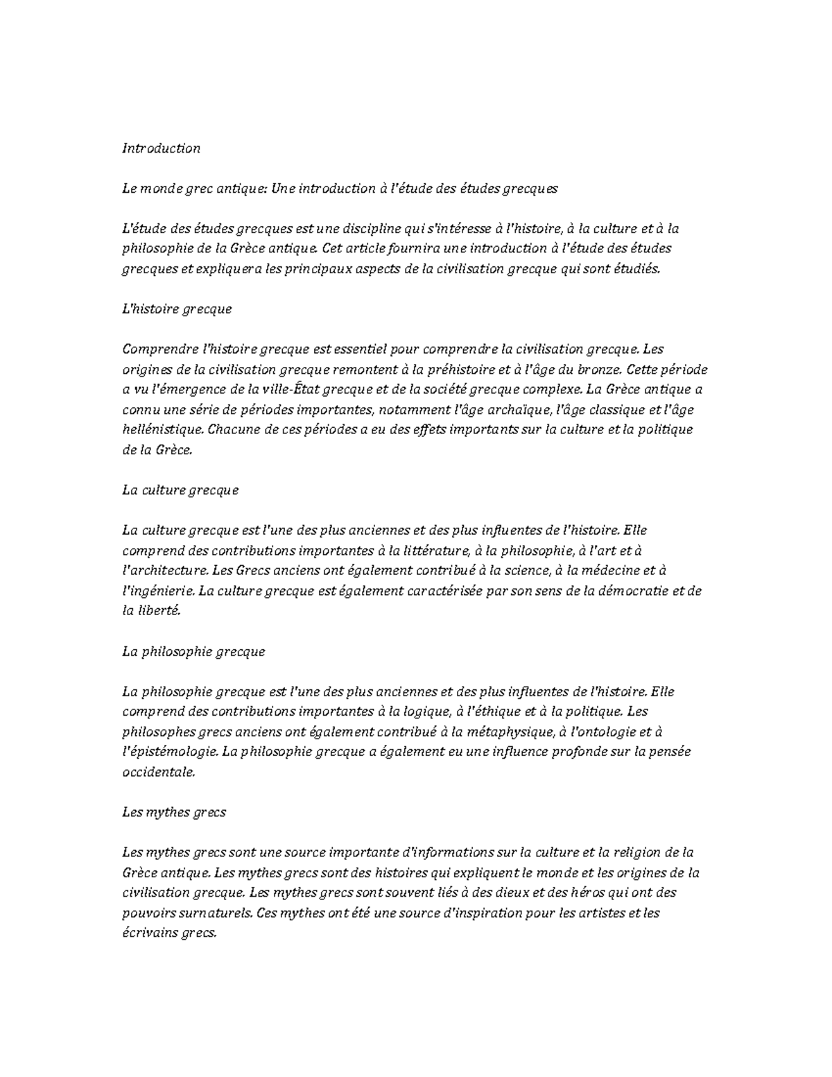 Greek Studies Study Notes - Introduction Le monde grec antique: Une ...