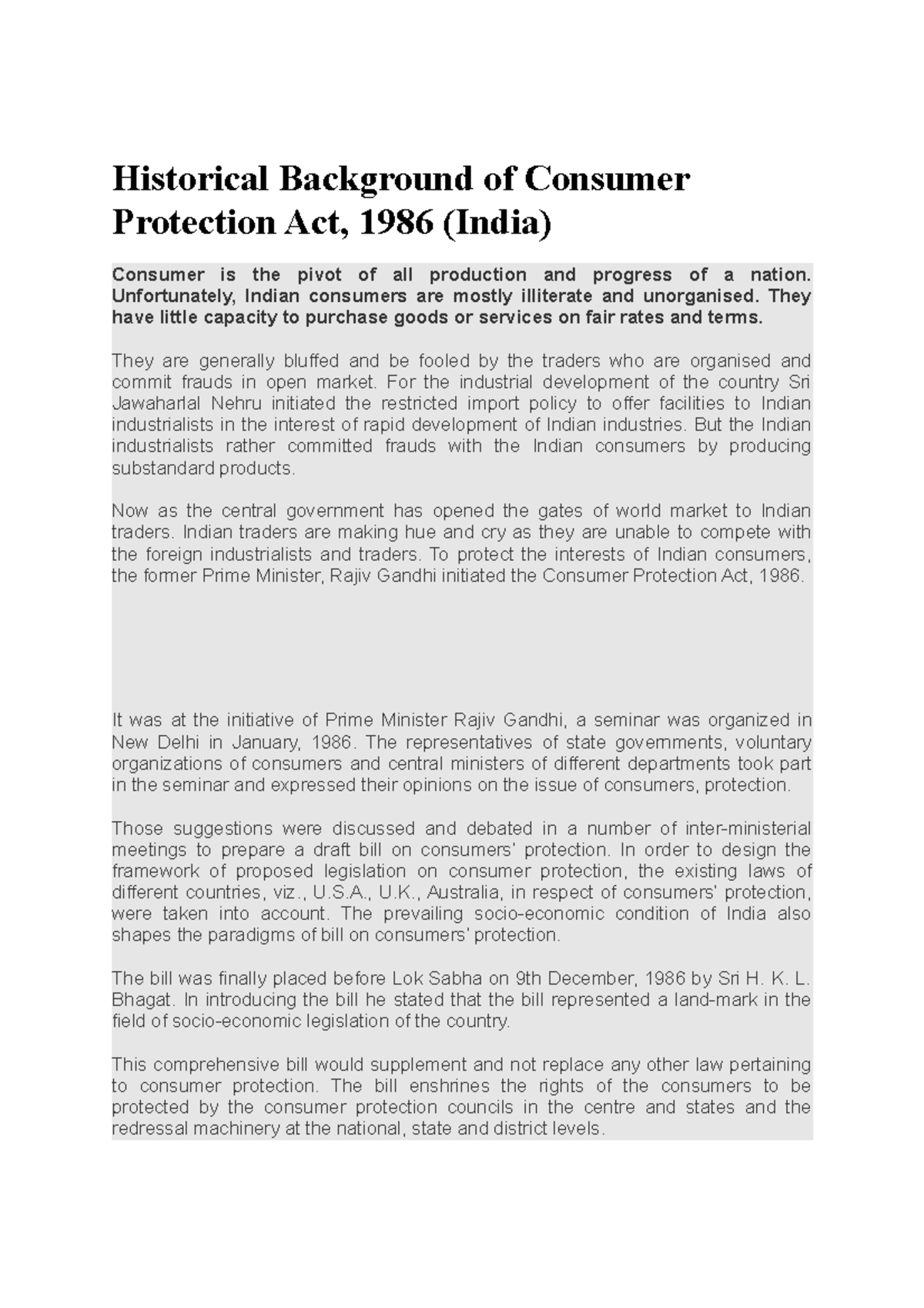 Historical Background of Consumer Protection Act - Unfortunately ...