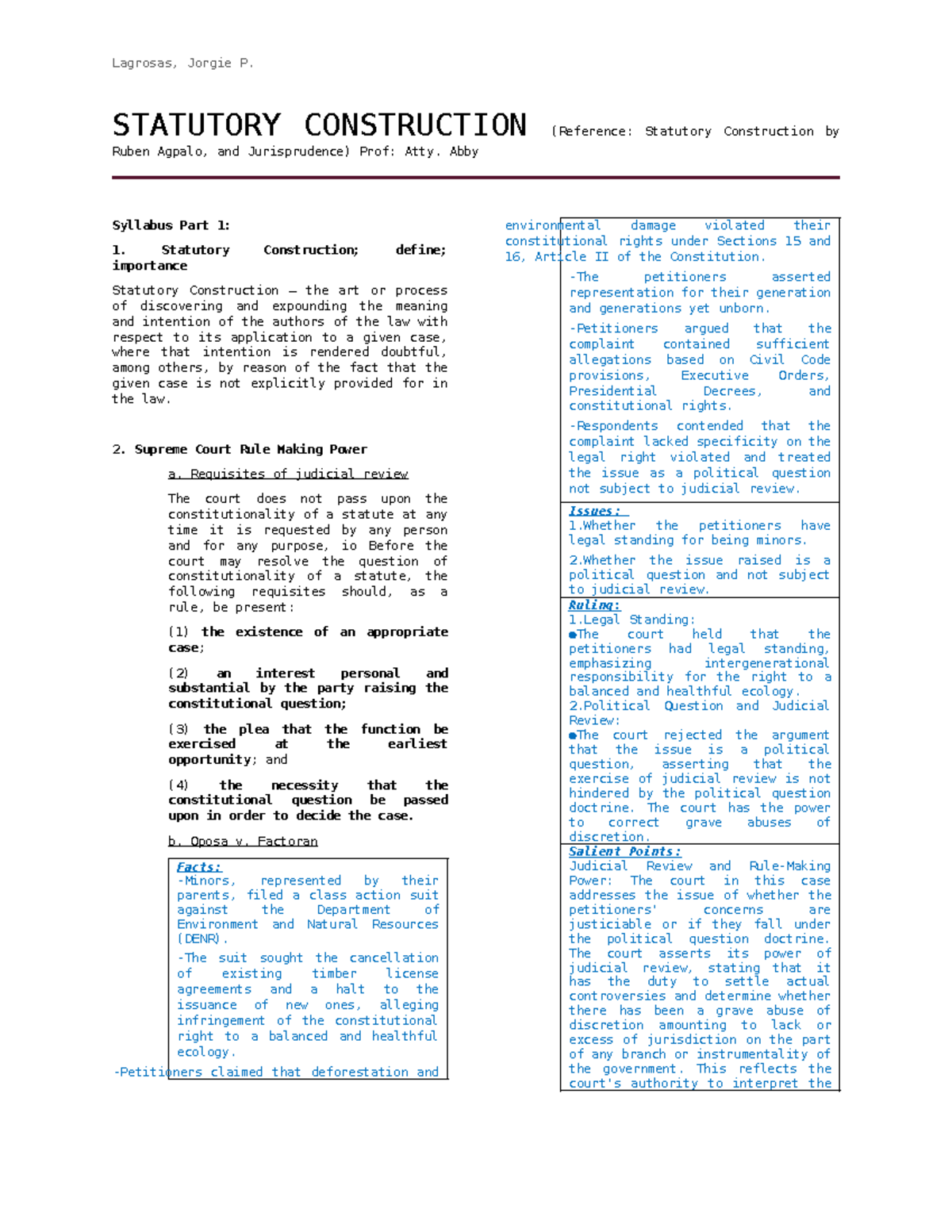 Statutory- Construction - Lagrosas, Jorgie P. STATUTORY CONSTRUCTION ...