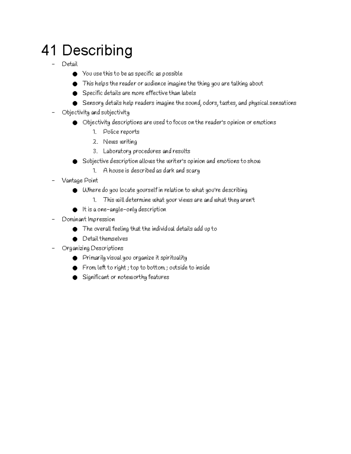 41 Describing - Notes - 41 Describing Detail You use this to be as ...