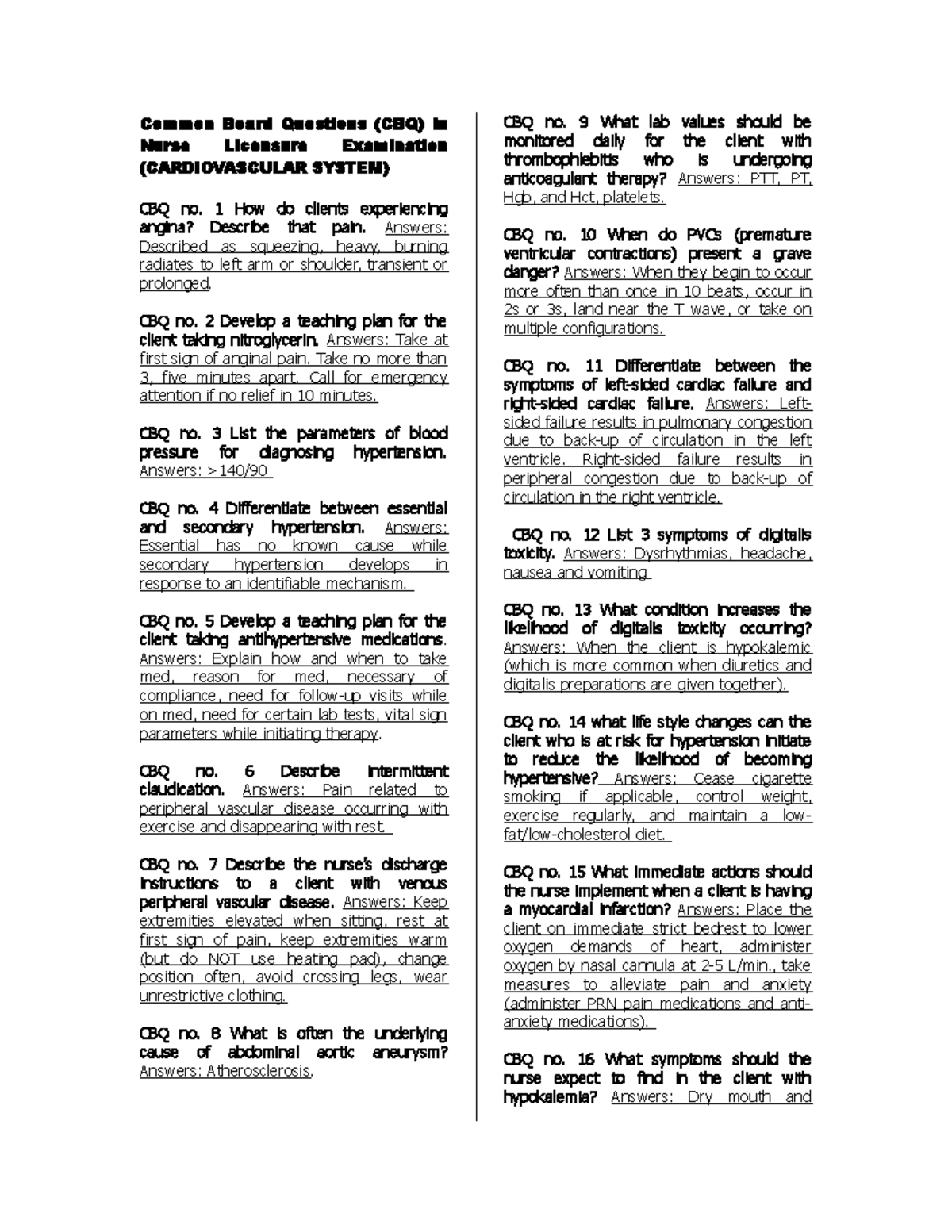 Common boards questions cardio vascular - Common Board Questions (CBQ ...