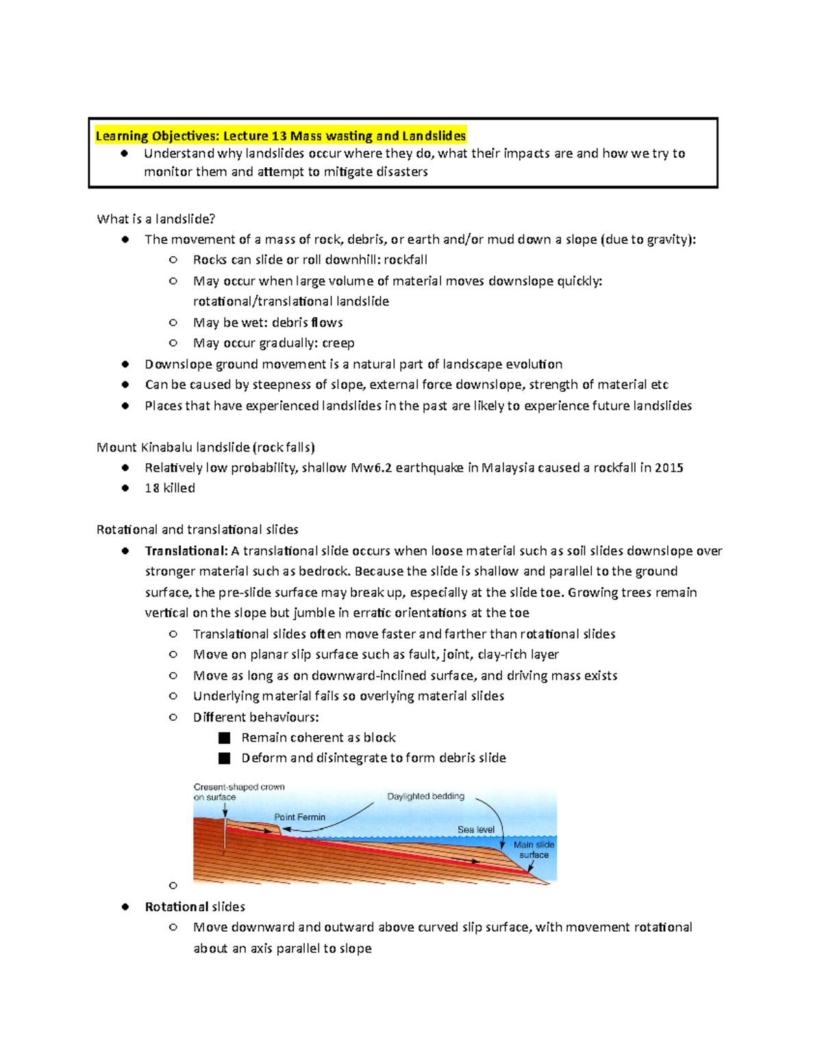 ES8001 Week 7 Landslides - Learning Objectives: Lecture 13 Mass wasting ...