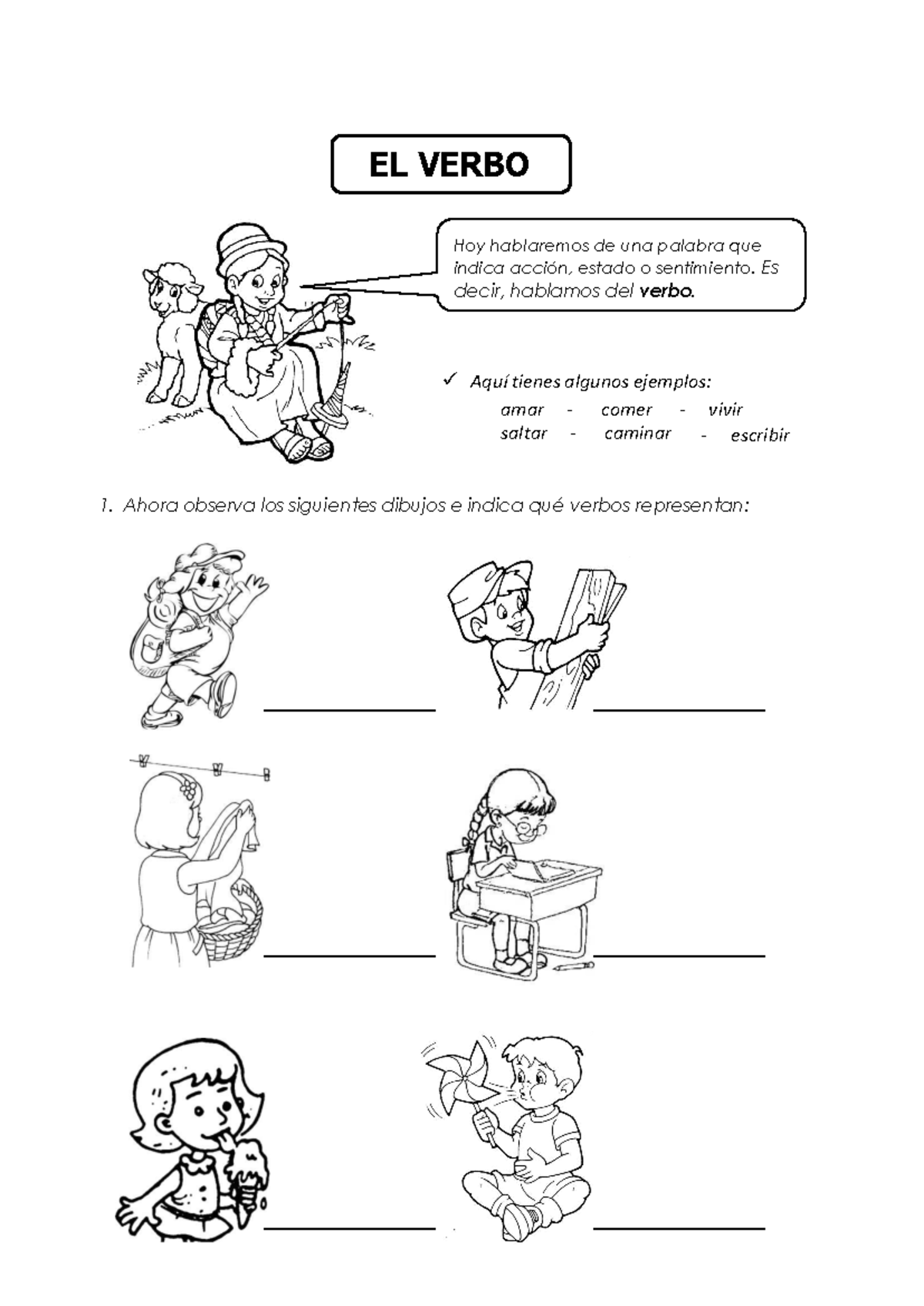 Actividad el verbo - 1. Ahora observa los siguientes dibujos e indica ...