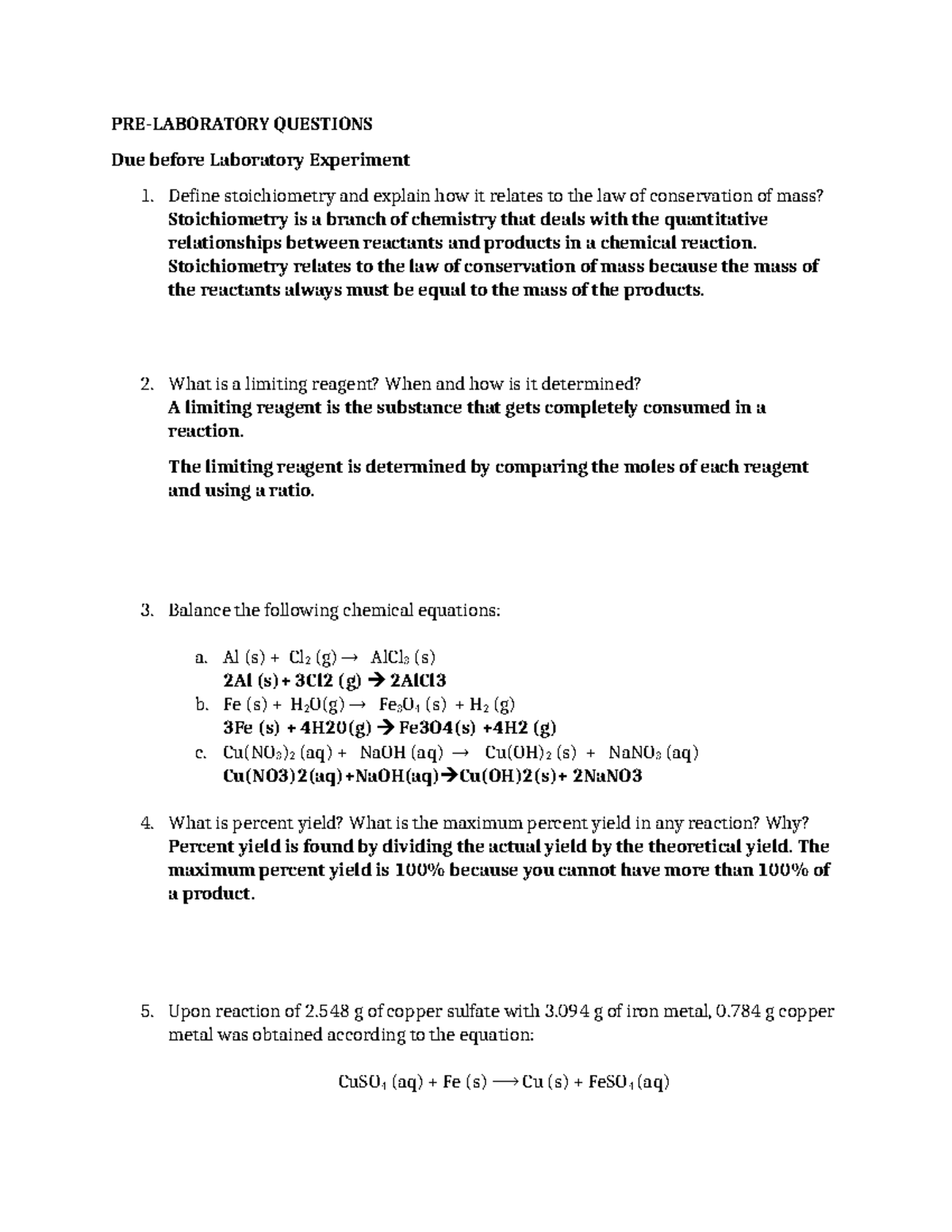 Pre Lab 4 - Pre Lab - PRE-LABORATORY QUESTIONS Due before Laboratory Experiment 1. Define - Studocu