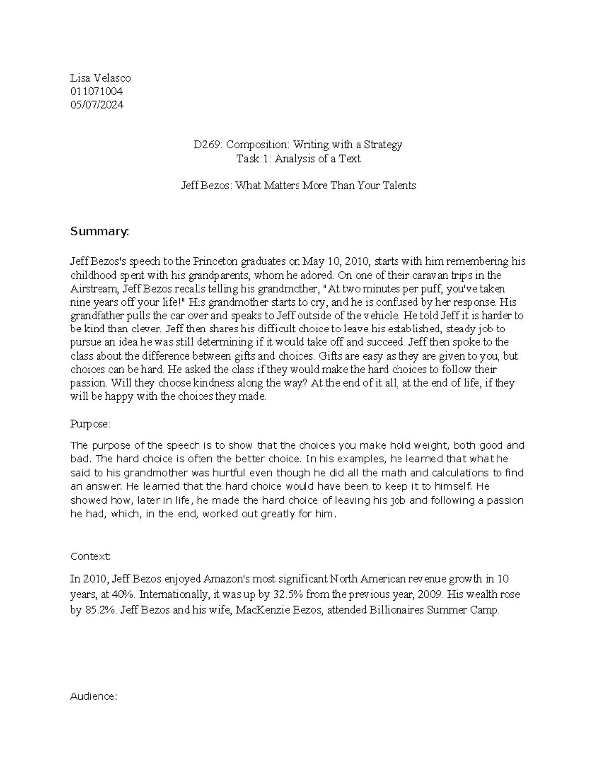 Lisa Velasco Task 1 D269 - Lisa Velasco 011071004 05/07/ D269 ...