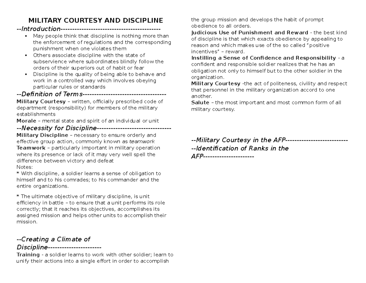 Military Courtesy AND Discipline - MILITARY COURTESY AND DISCIPLINE ...