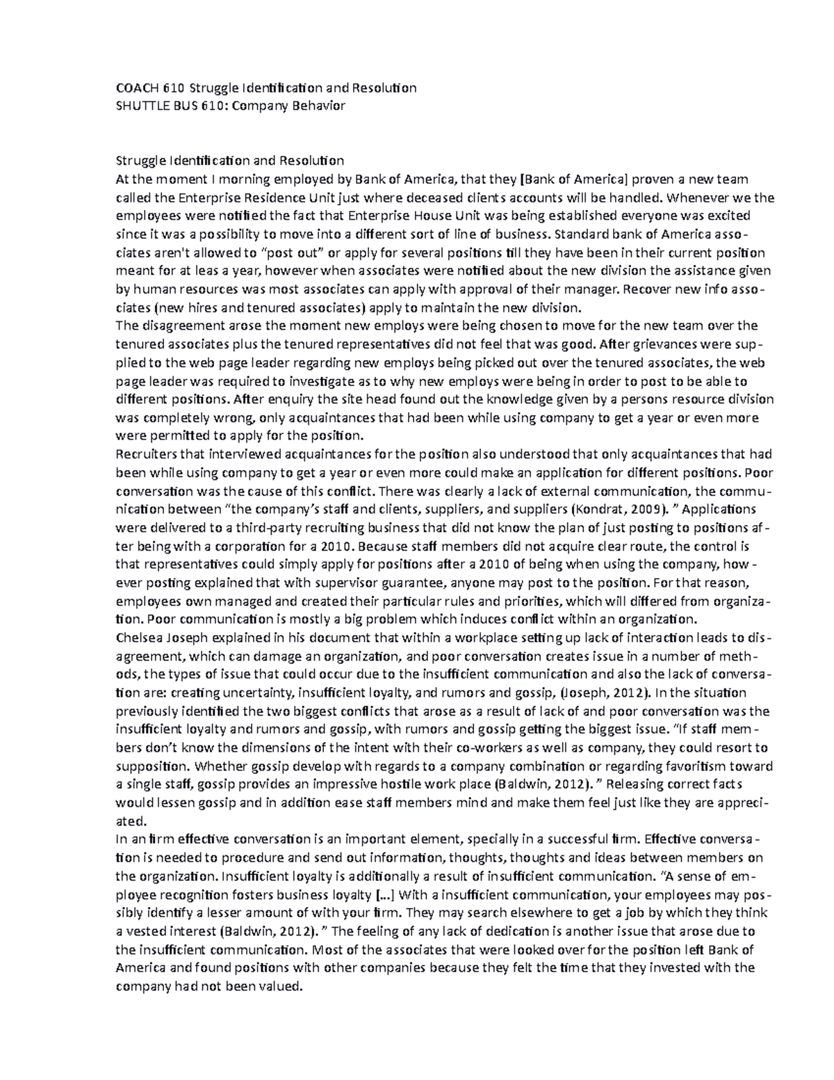 BUS 610 Conflict Identification and Resolutio 11 - COACH 610 Struggle ...
