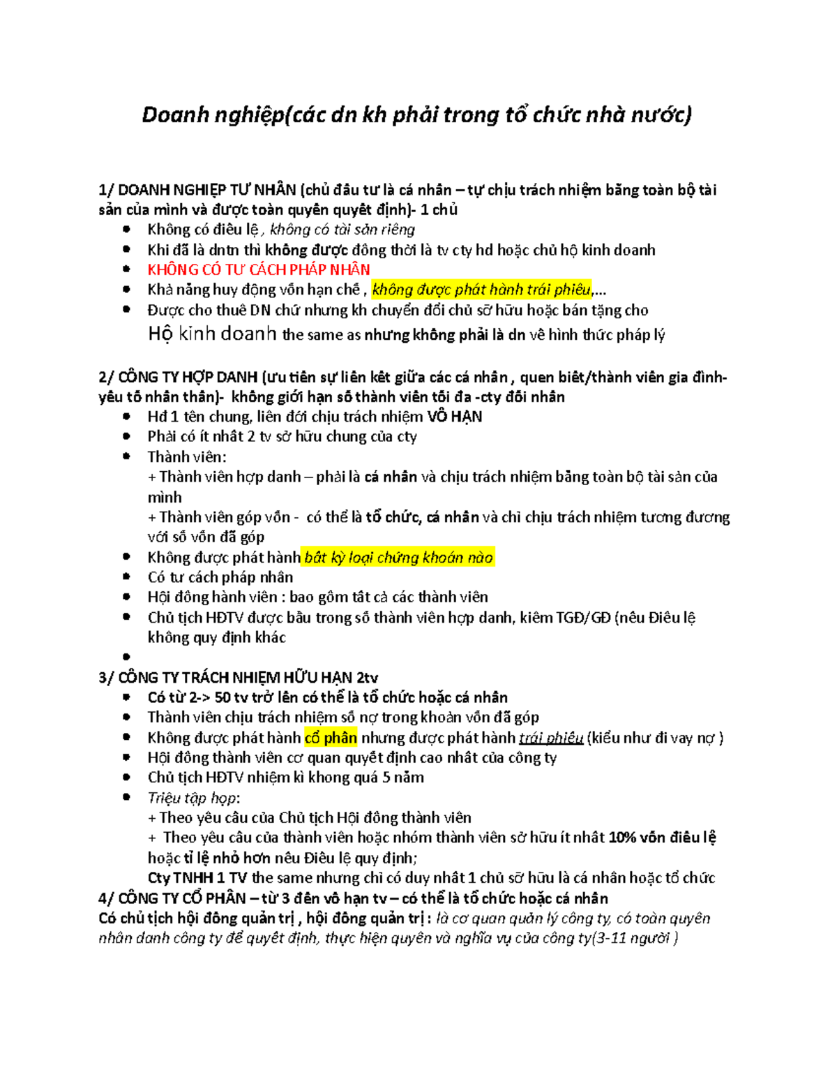 Doanh nghiệp - tóm tắt những vấn đề liên quan từng mục - Doanh nghi p(các dn kh ph i trong t ch ...