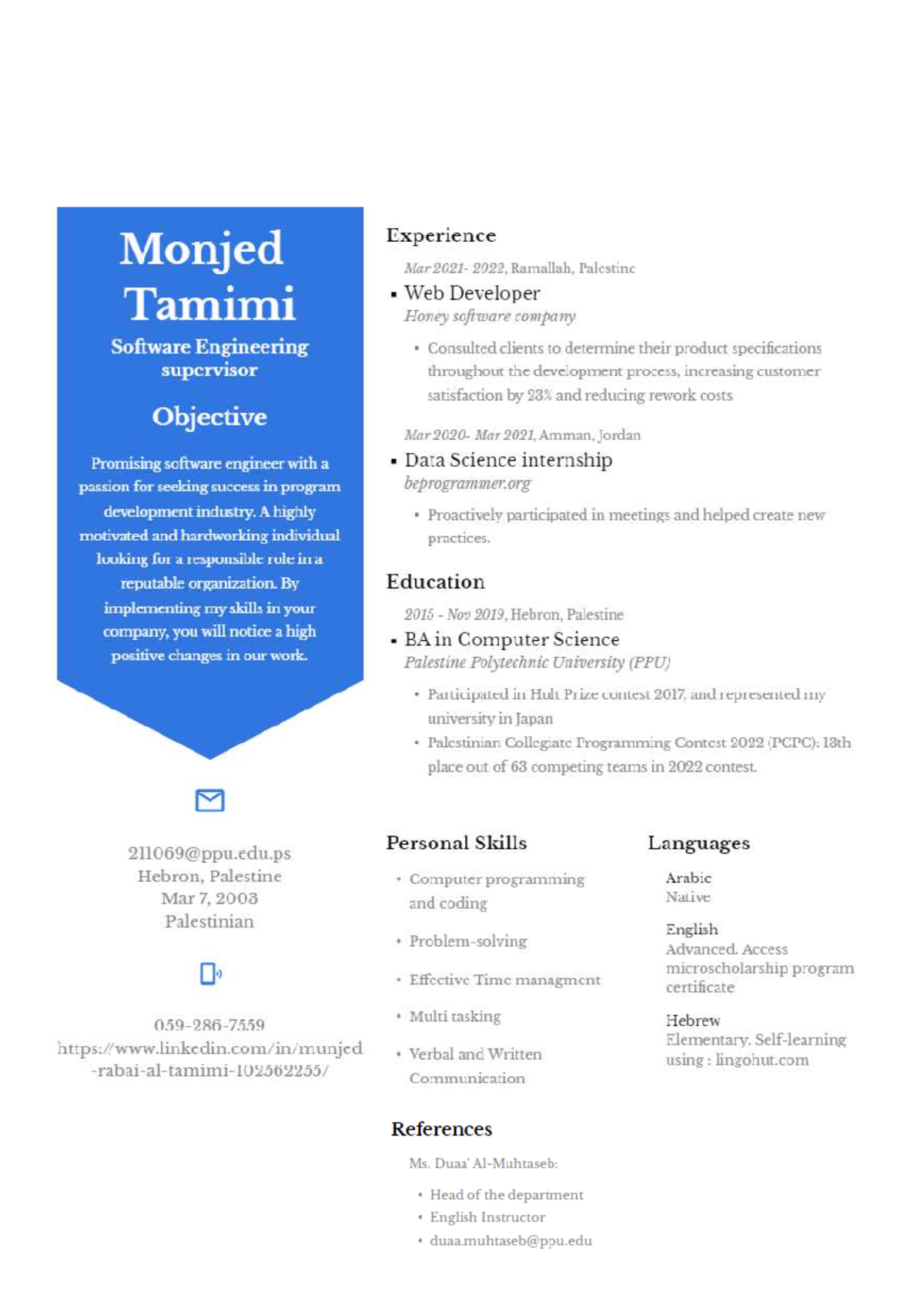 Monjed.cv PDF (1) - ssssss - Calculus 2 - Studocu