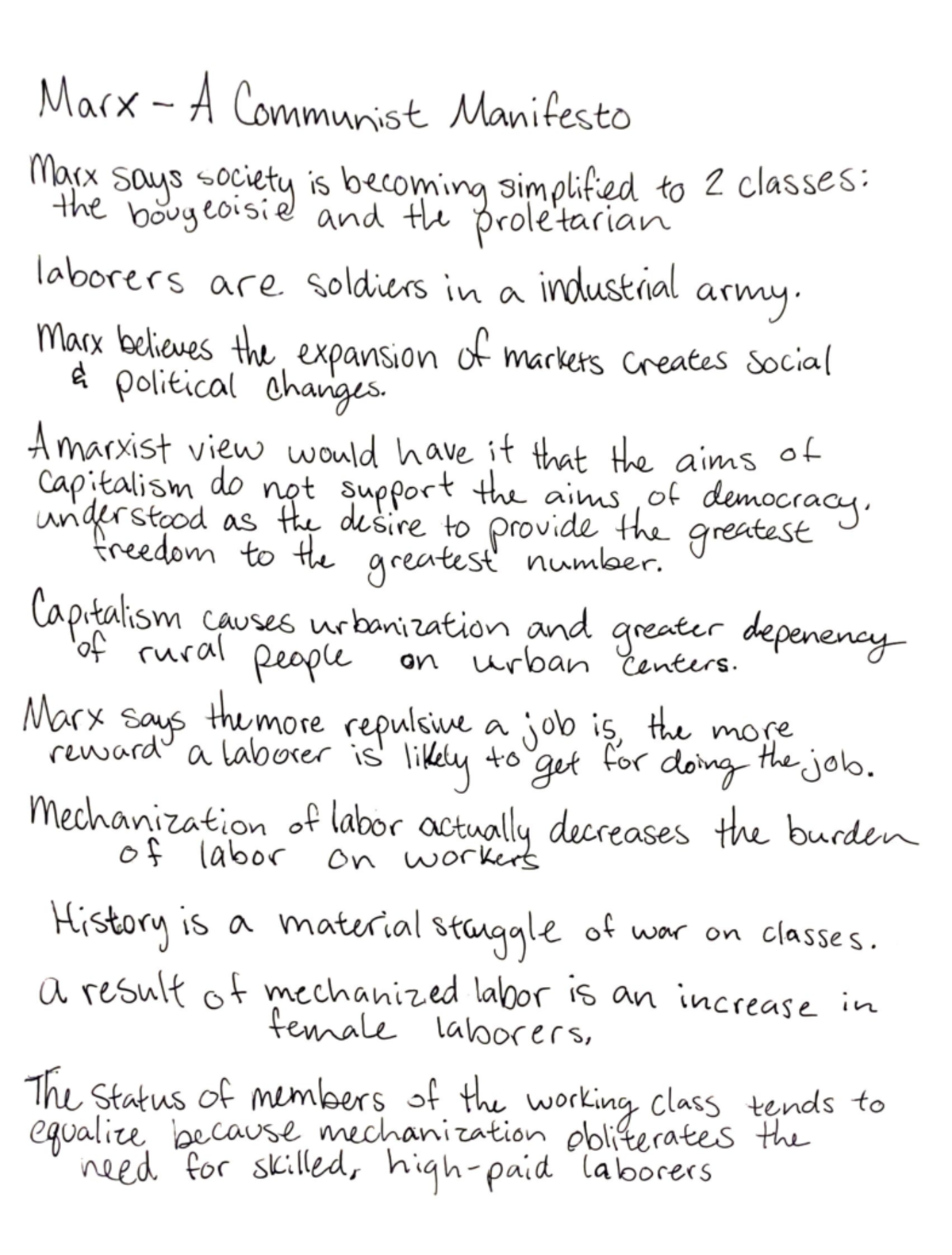 Theory notes - Marx - A Communist Manifesto Marx says society is ...
