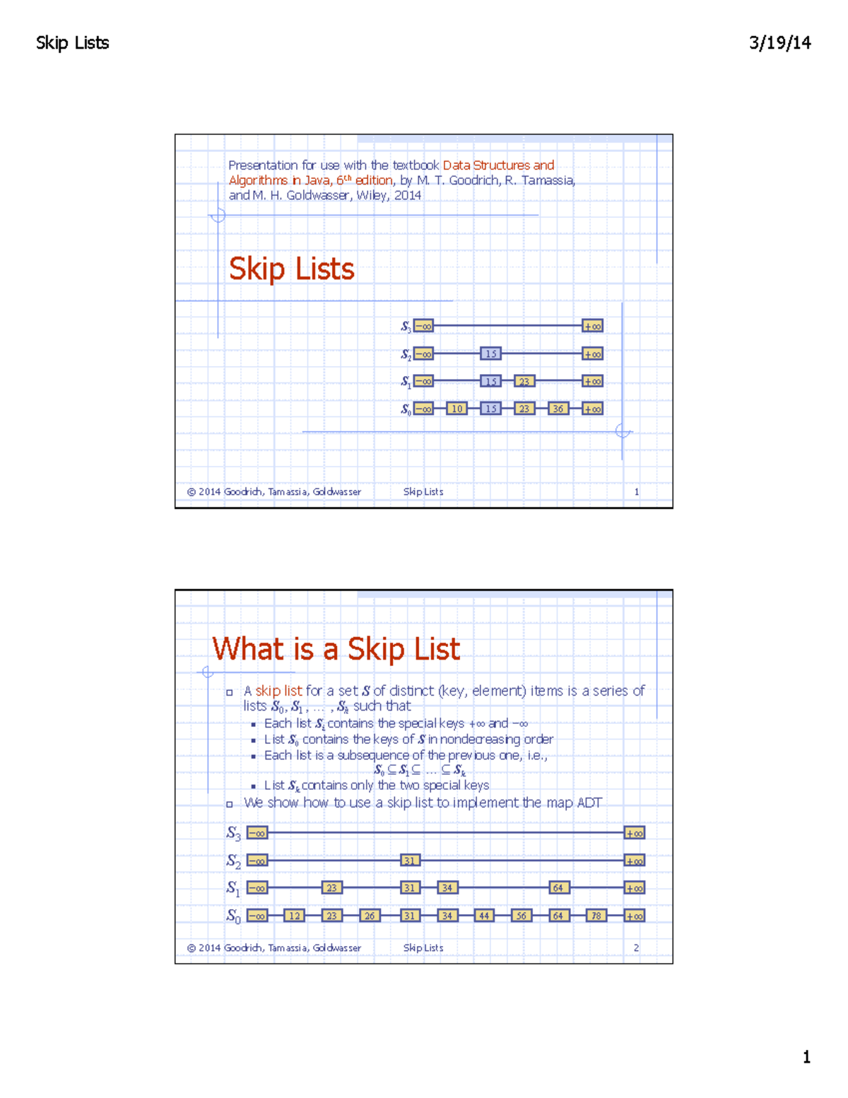 SkipLists-handouts.pdf - Skip Lists 1 Skip Lists ∞ +∞ S 0 S 1 S 2 S 3 ∞ ...
