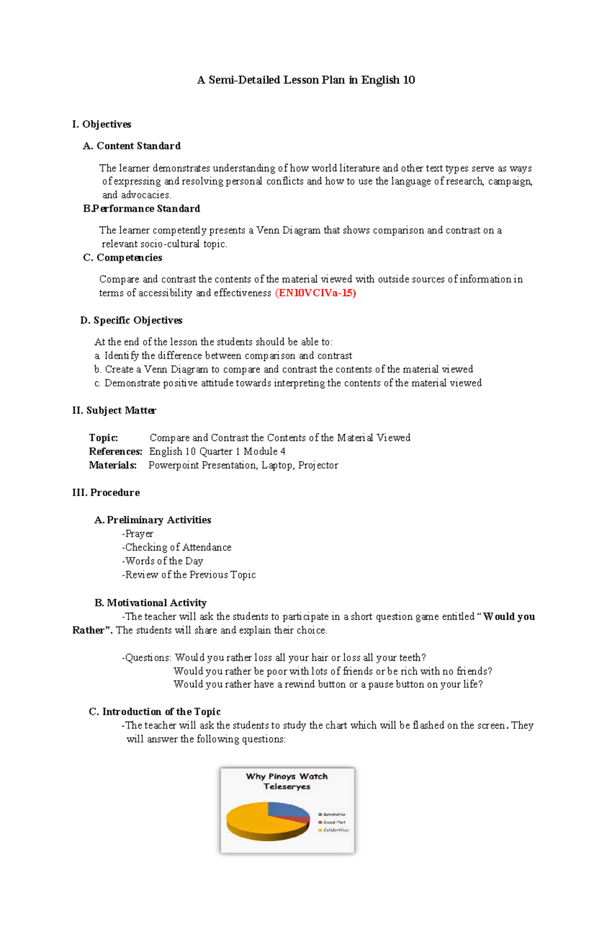 CO1 LP - lessn plan in english 10 - A Semi-Detailed Lesson Plan in ...