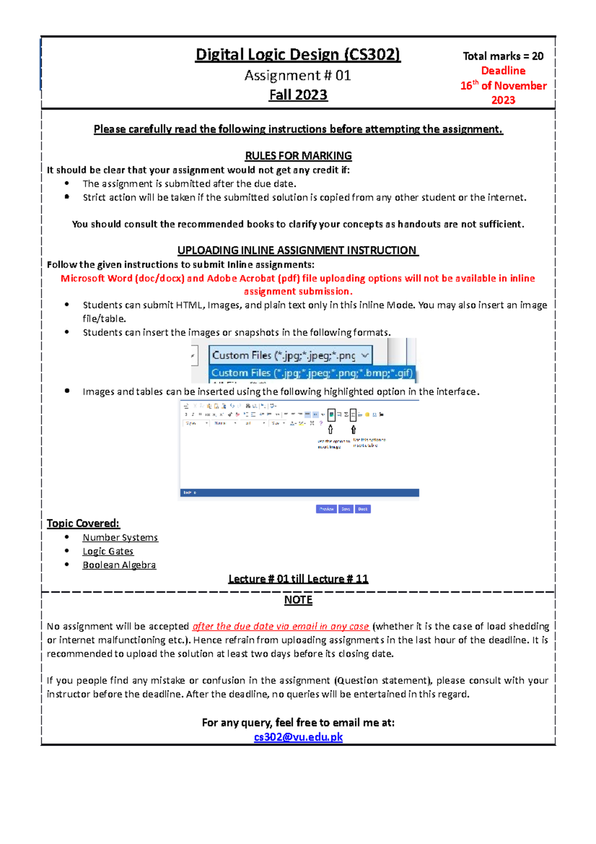 Fall 2023 CS302 1 - Digital Logic Design (CS302) Assignment # 01 Fall ...