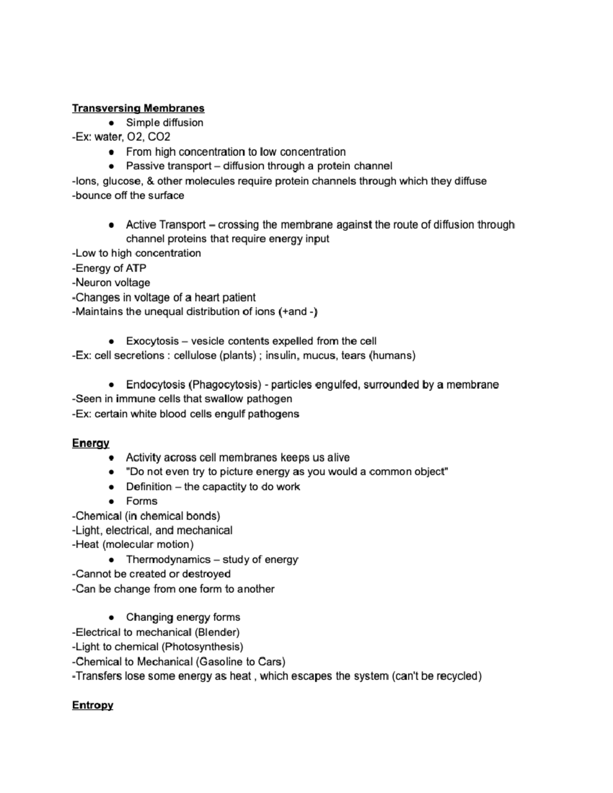 Energy and Metabolism Lecture Notes - Google Docs - BIO 101 - Studocu