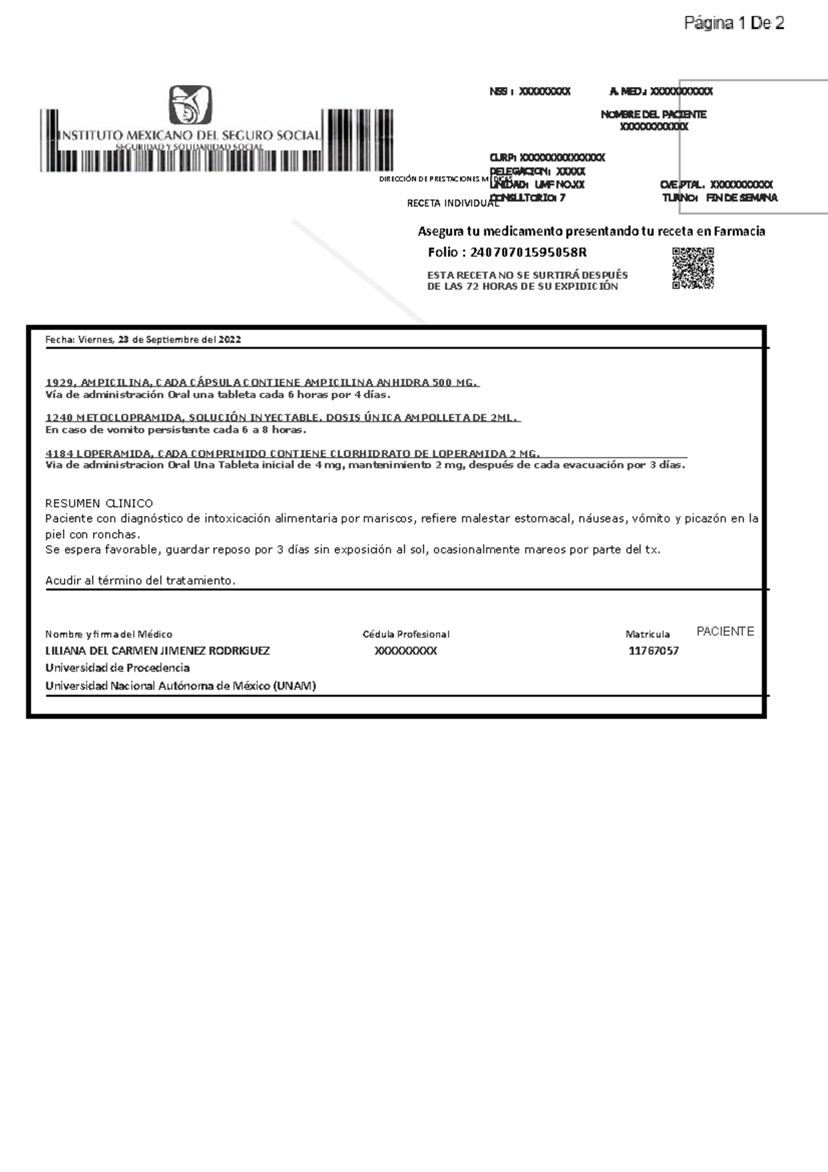 Receta IMSS para editar - DIRECCIÓN DE PRESTACIONES MÉDICAS RECETA ...