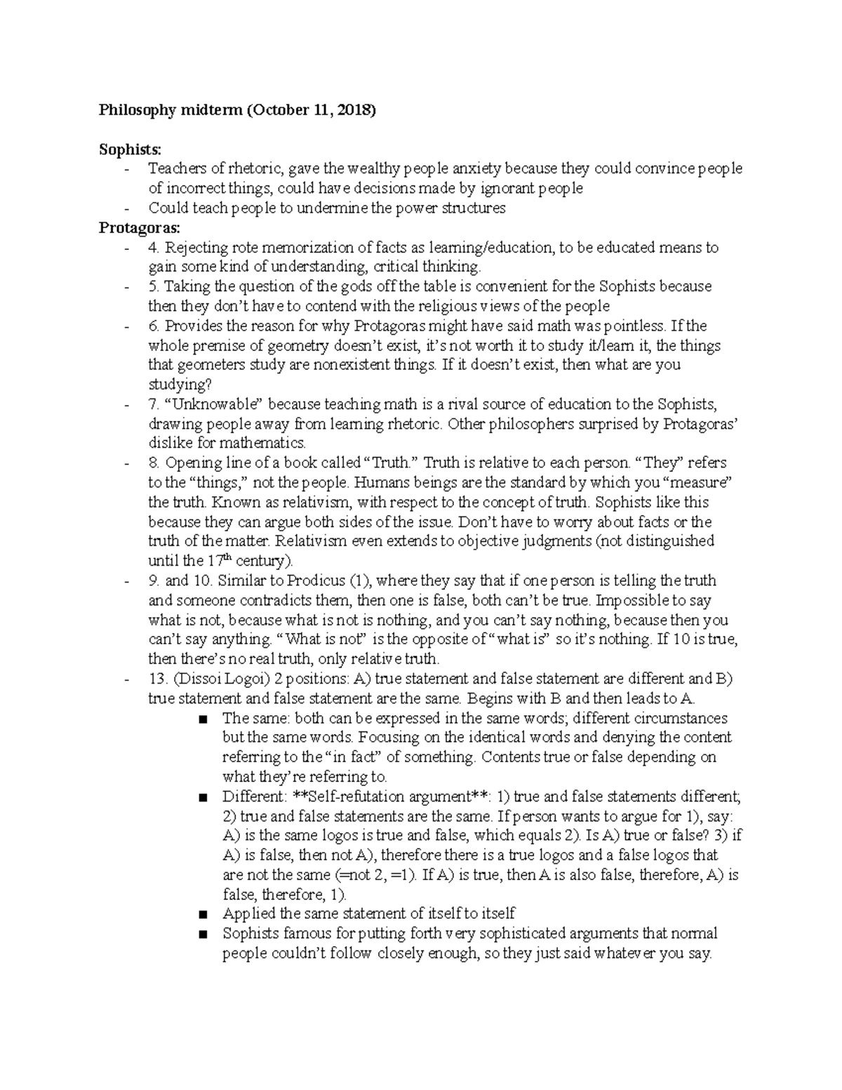 Philosophy midterm - Includes quotes from professor himself - PHIL 3501 ...