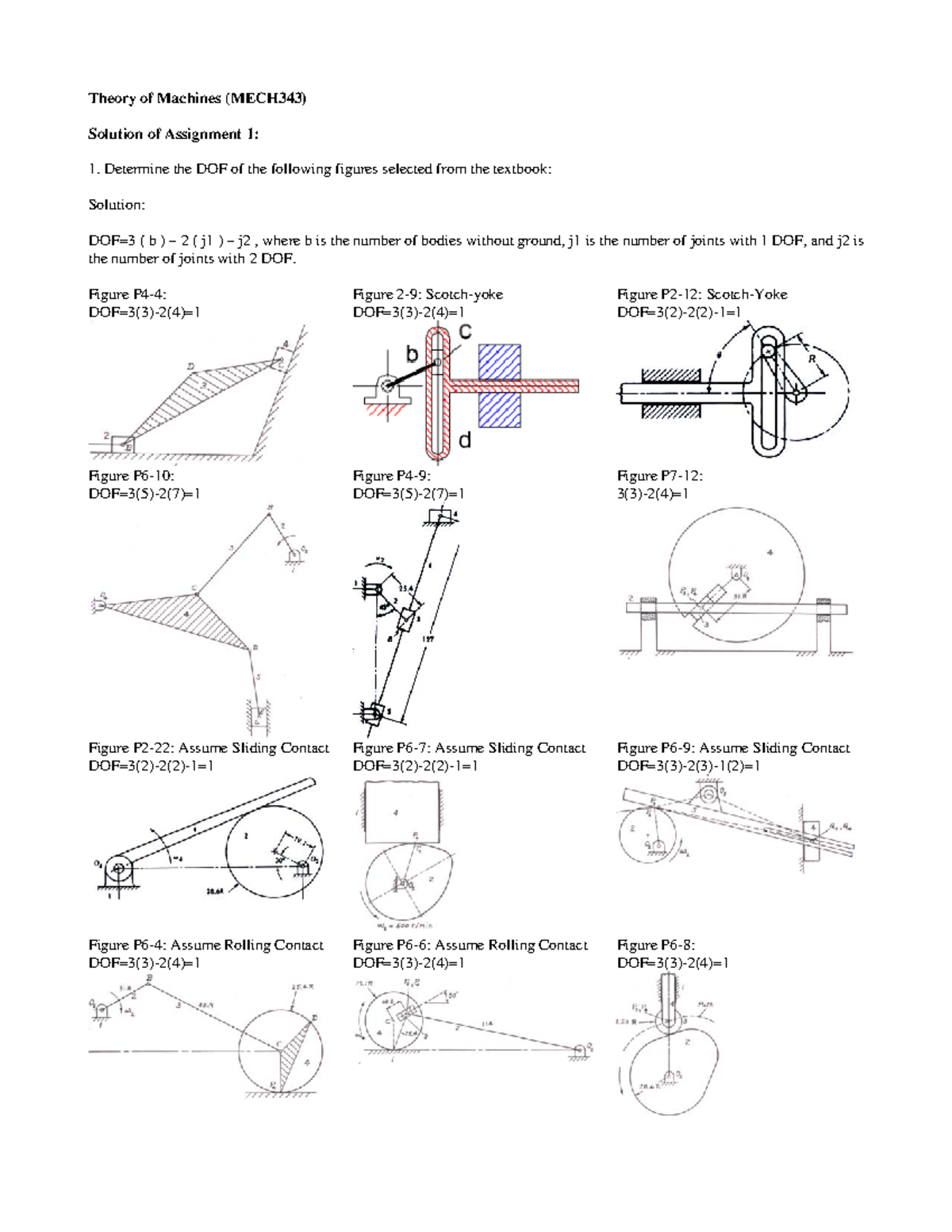 Solution assignment 1 - Theory of Machines (MECH343) Solution of ...