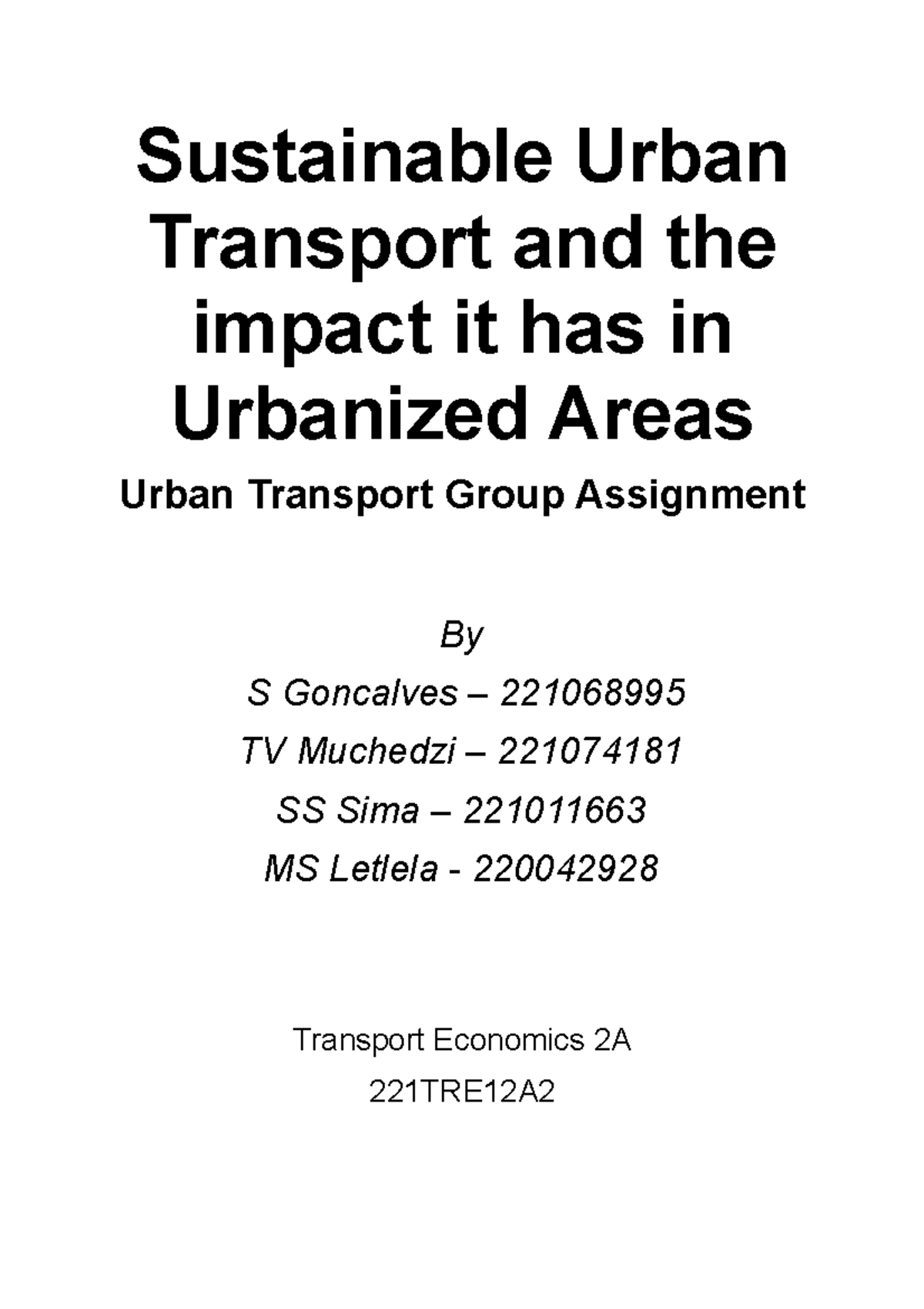 Urban Transport Assignment Rough Draft Final - Sustainable Urban ...
