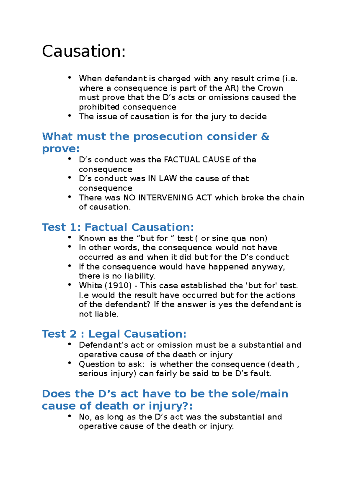 Causation Lecture Notes 2 Causation When Defendant Is Charged With Any Result Crime I