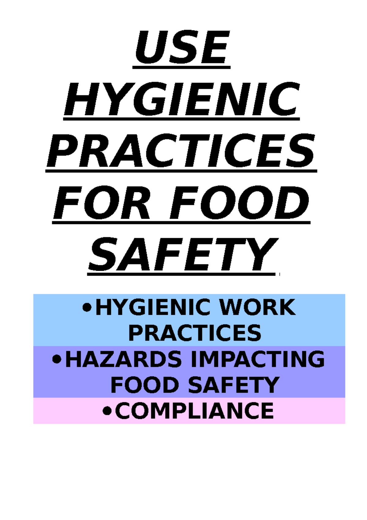 USE Hygienic Practices FOR FOOD Safety 2 - USE HYGIENIC PRACTICES FOR ...