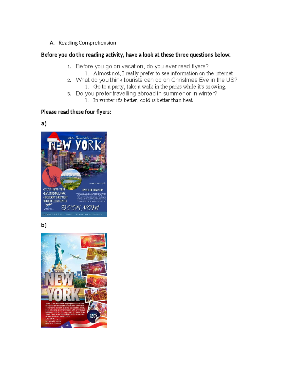 Going out and about - Activity A - A. Reading Comprehension Before you ...