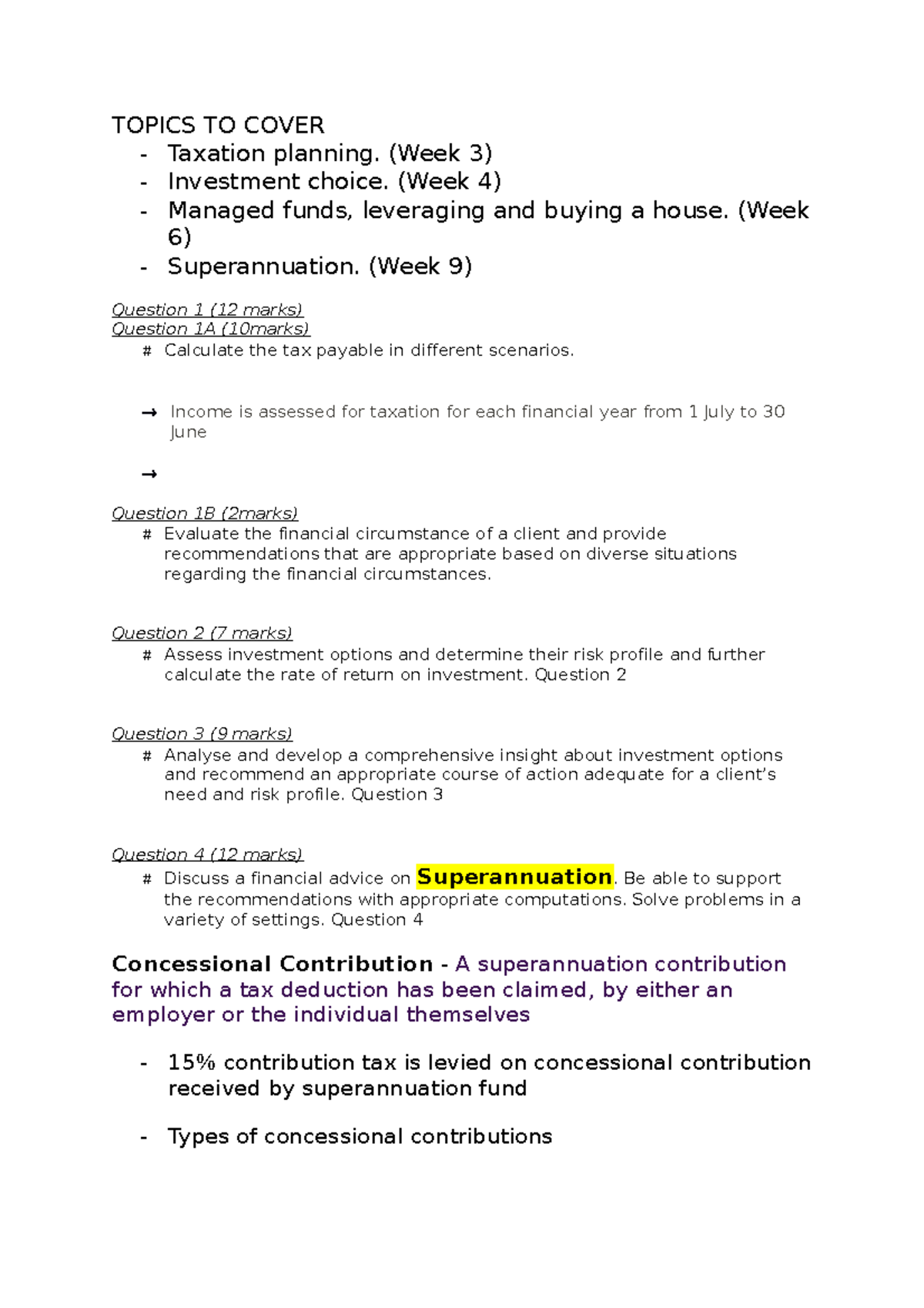 BAFN203 Exam Notes - Dot point of summarising the unit exam units ...